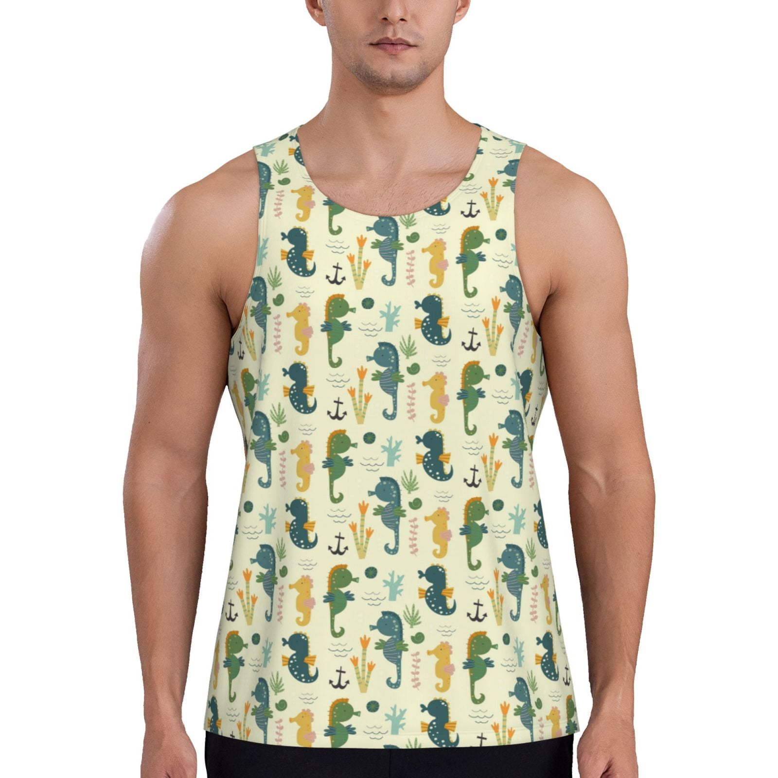 Balery Seahorse Pattern Men's Workout Tank Top Gym Muscle Tee Fitness ...