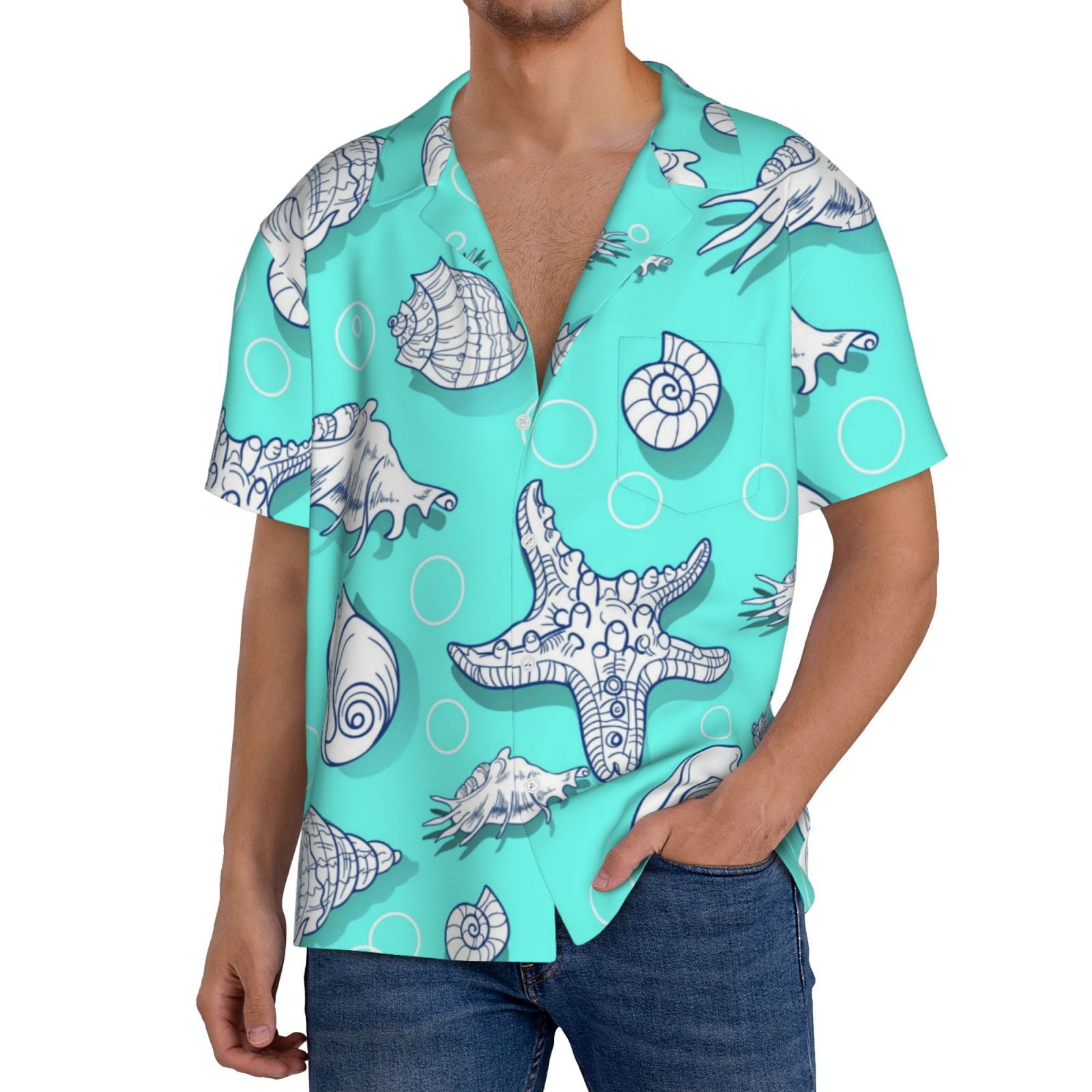 Balery Seashell And Starfish Men's Casual Button Down Shirt Short ...