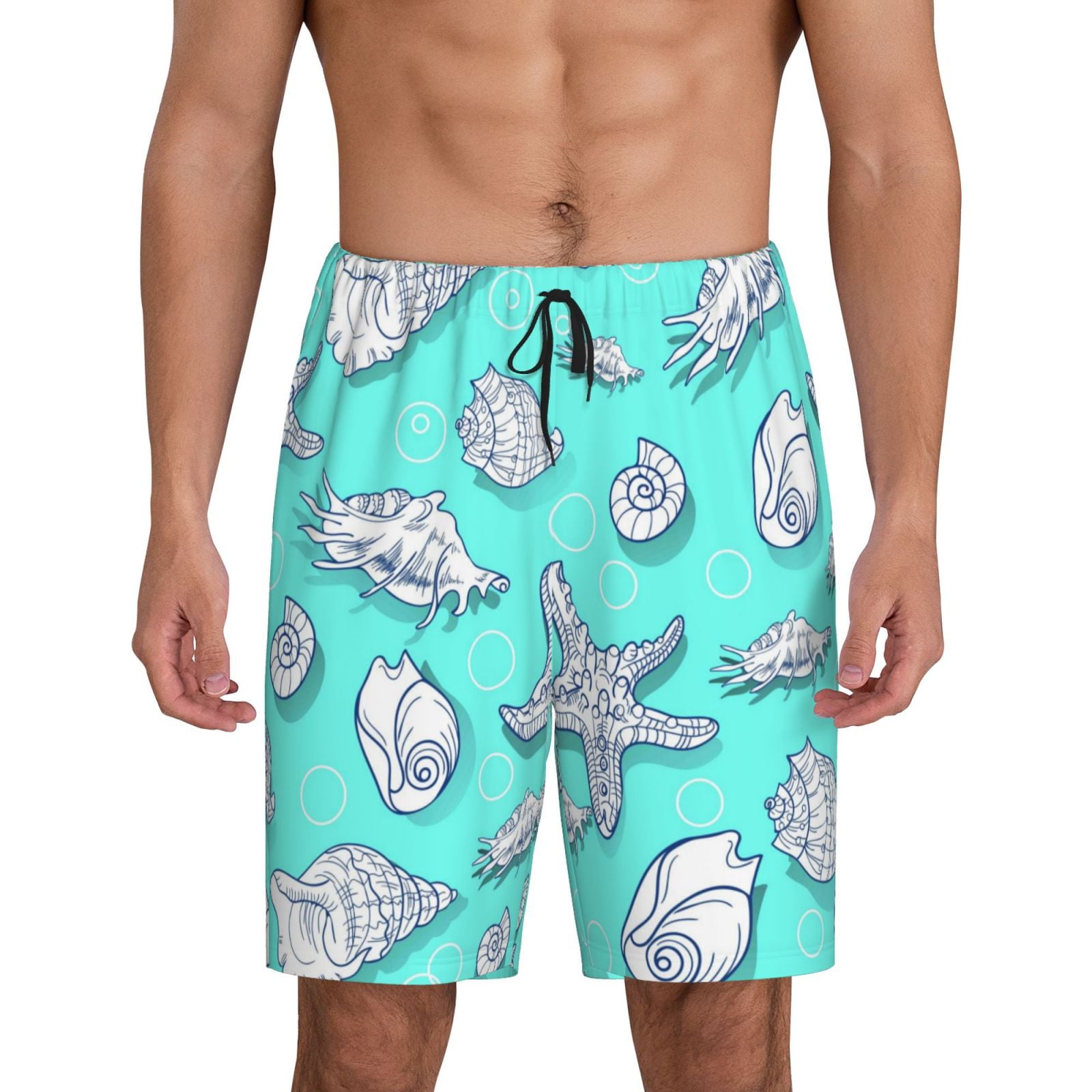 Balery Seashell And Starfish Men's Cotton Knit Pajama Shorts Waistband ...