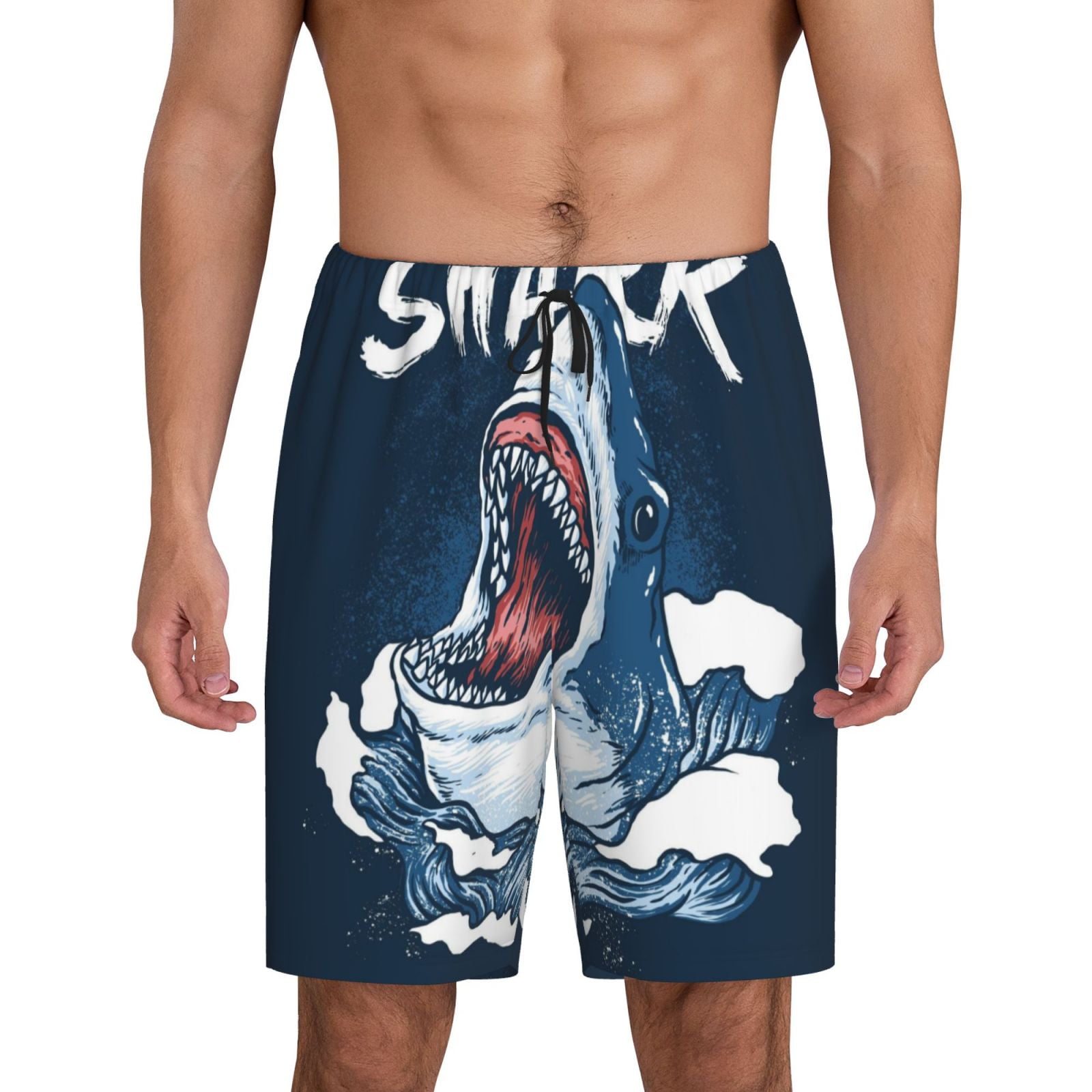Balery Shark Men's Cotton Knit Pajama Shorts Waistband & Pockets,Short Pajama Pants-Large ...