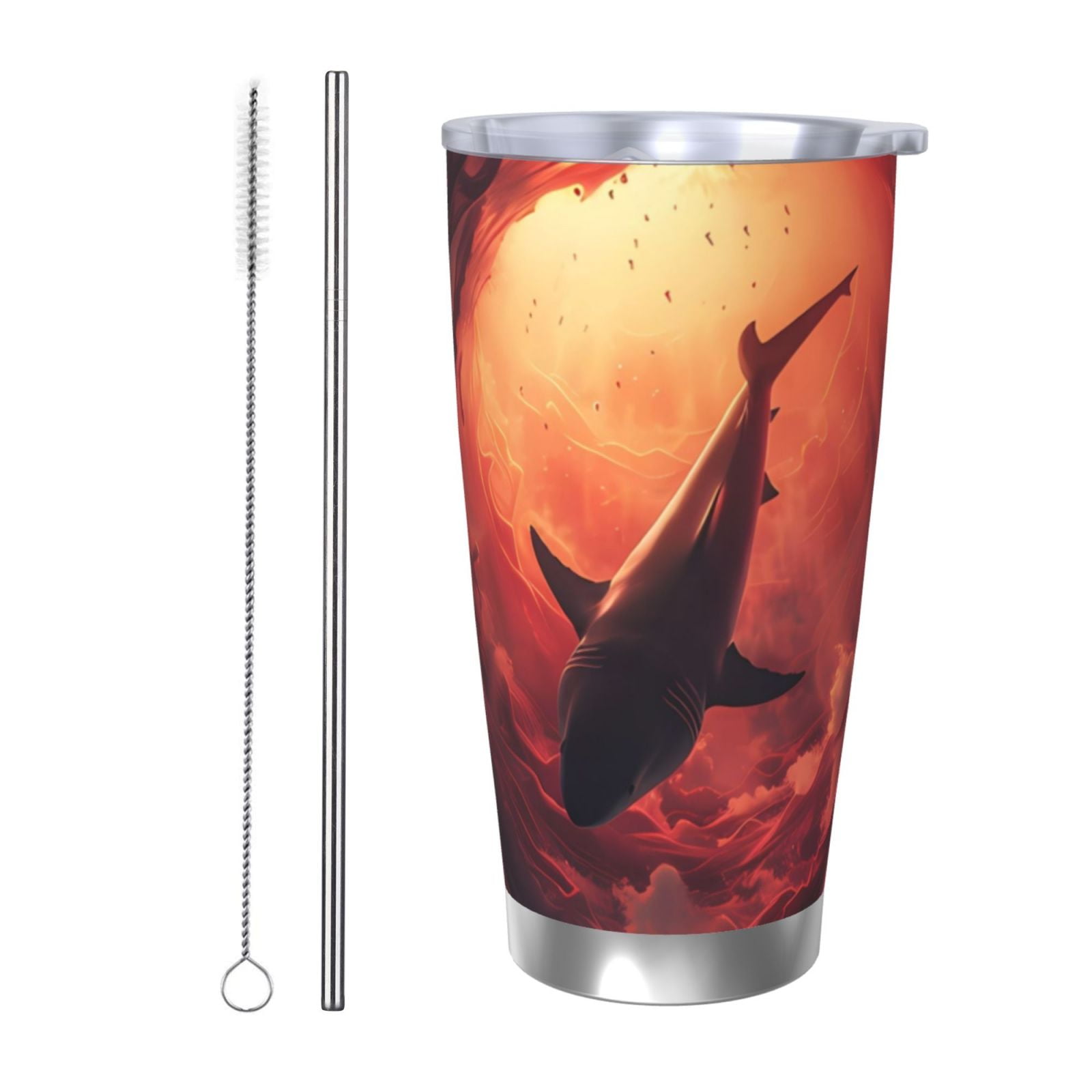 Balery Shark Underwater Vortex Pattern 20oz Insulated Car Cup with Dual ...