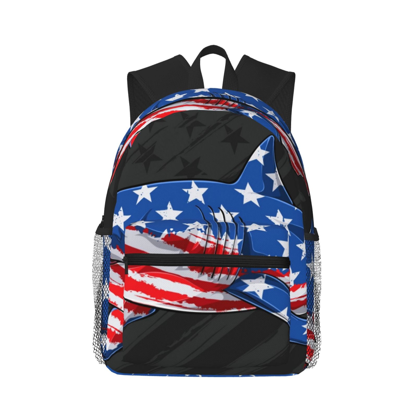 Balery Shark With USA Flag Backpack for Women Men,Lightweight Casual ...