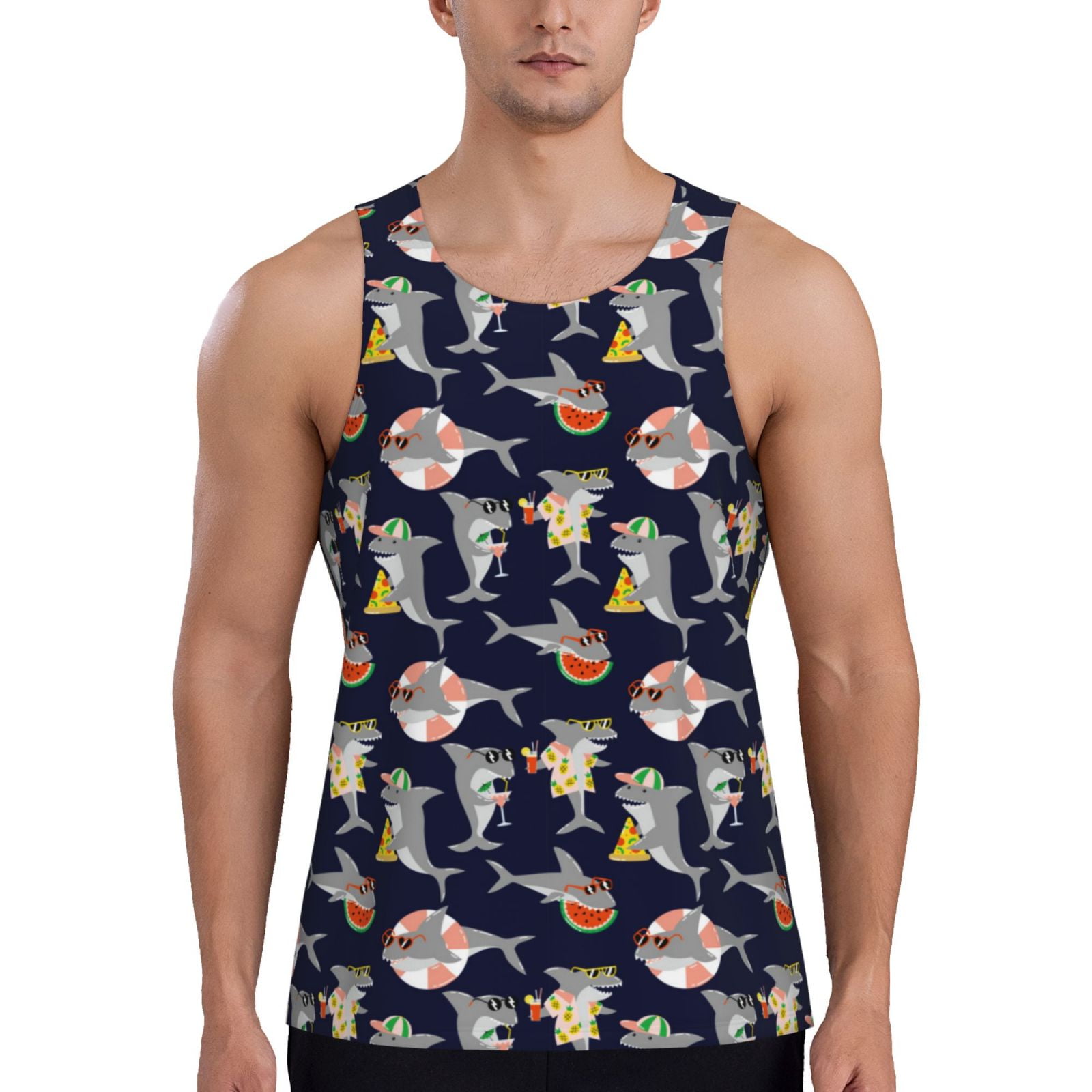 Balery Sharks In Sunglasses Pattern Men's Workout Tank Top Gym Muscle ...