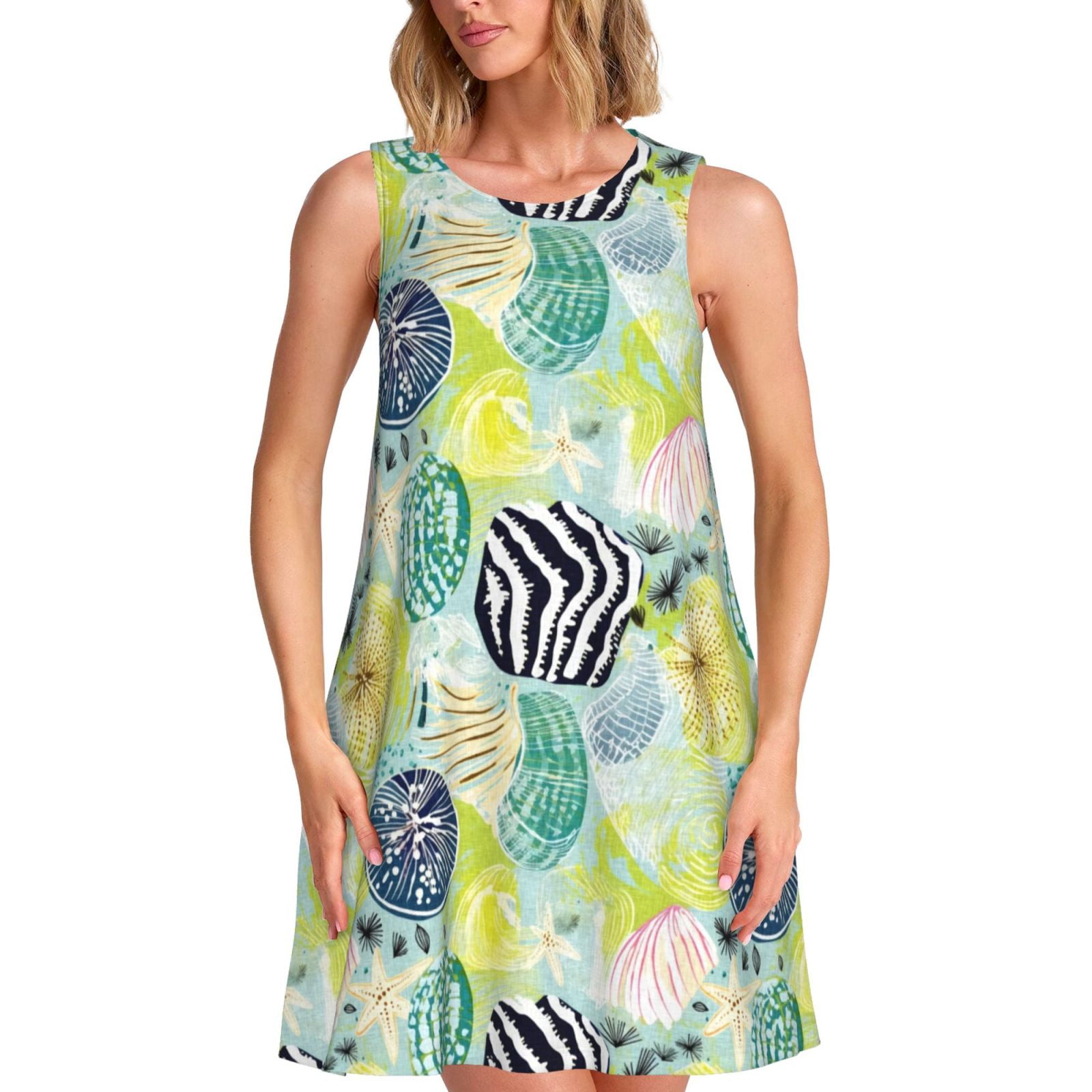 Balery Shell Clam Pattern Women’s Summer Dresses – Loose Sleeveless ...