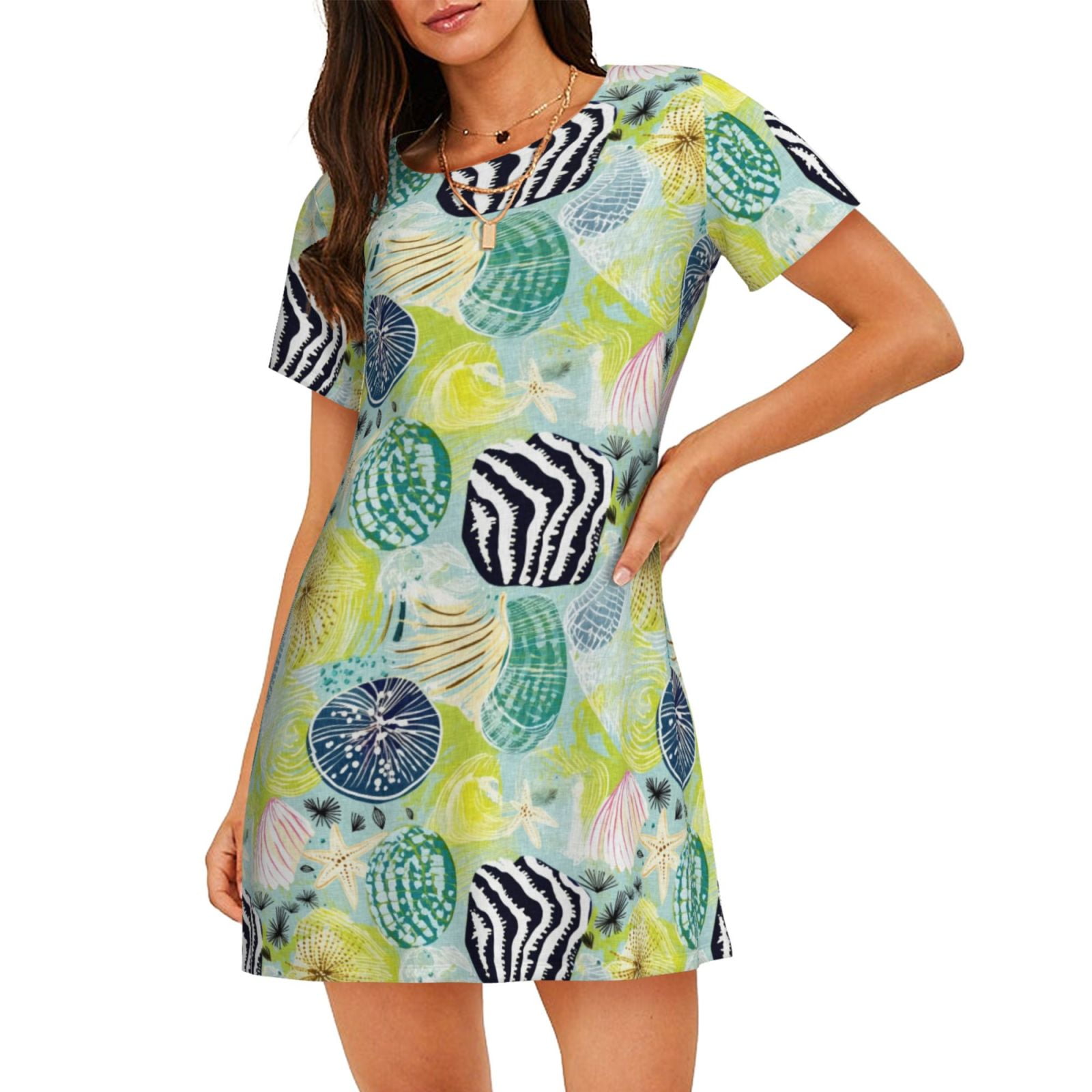 Balery Shell Clam Pattern Womens Short Sleeve Sleepshirt Scoopneck Cute ...