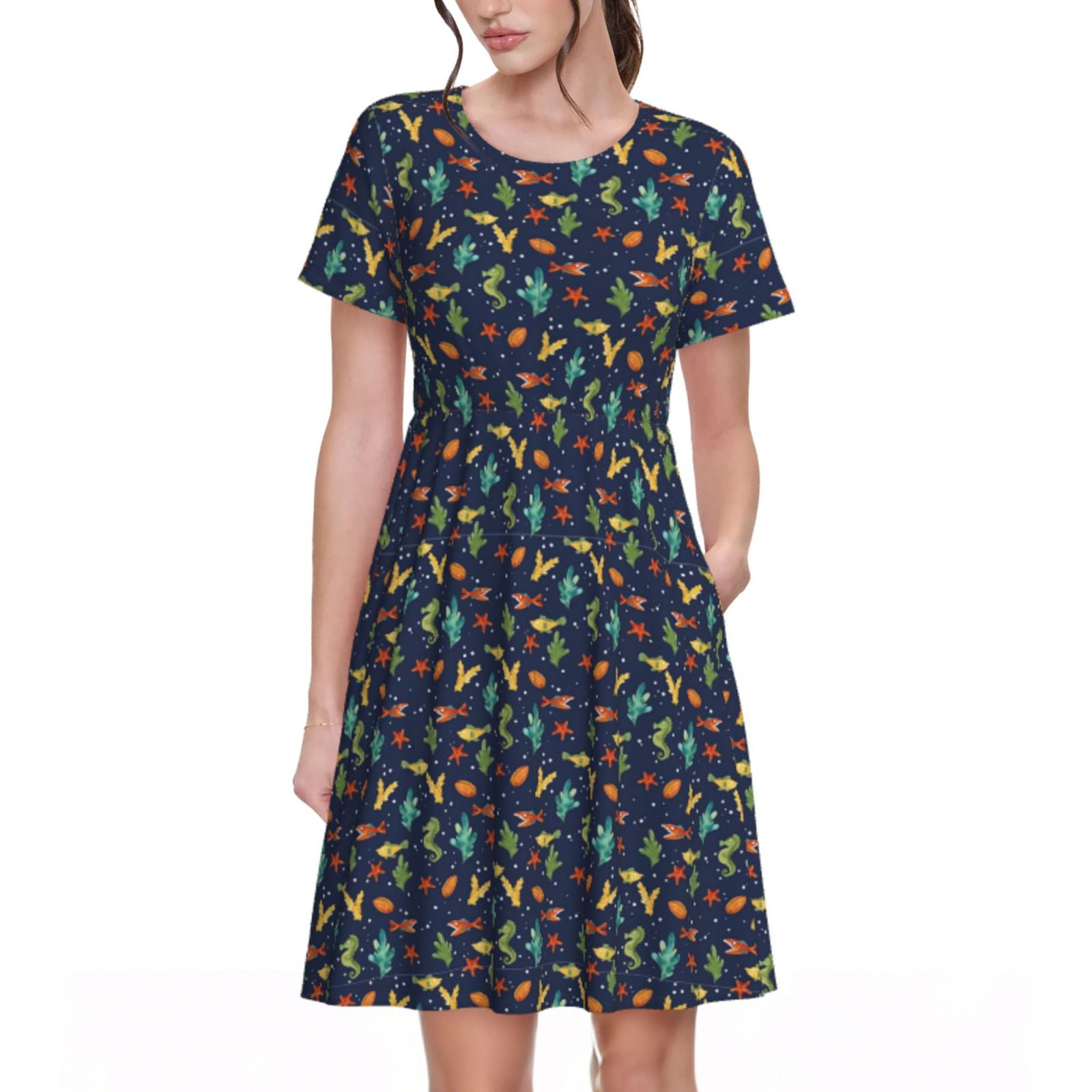 Balery Shells and Seaweed Pattern Womens Dresses Loose Short sleeve ...