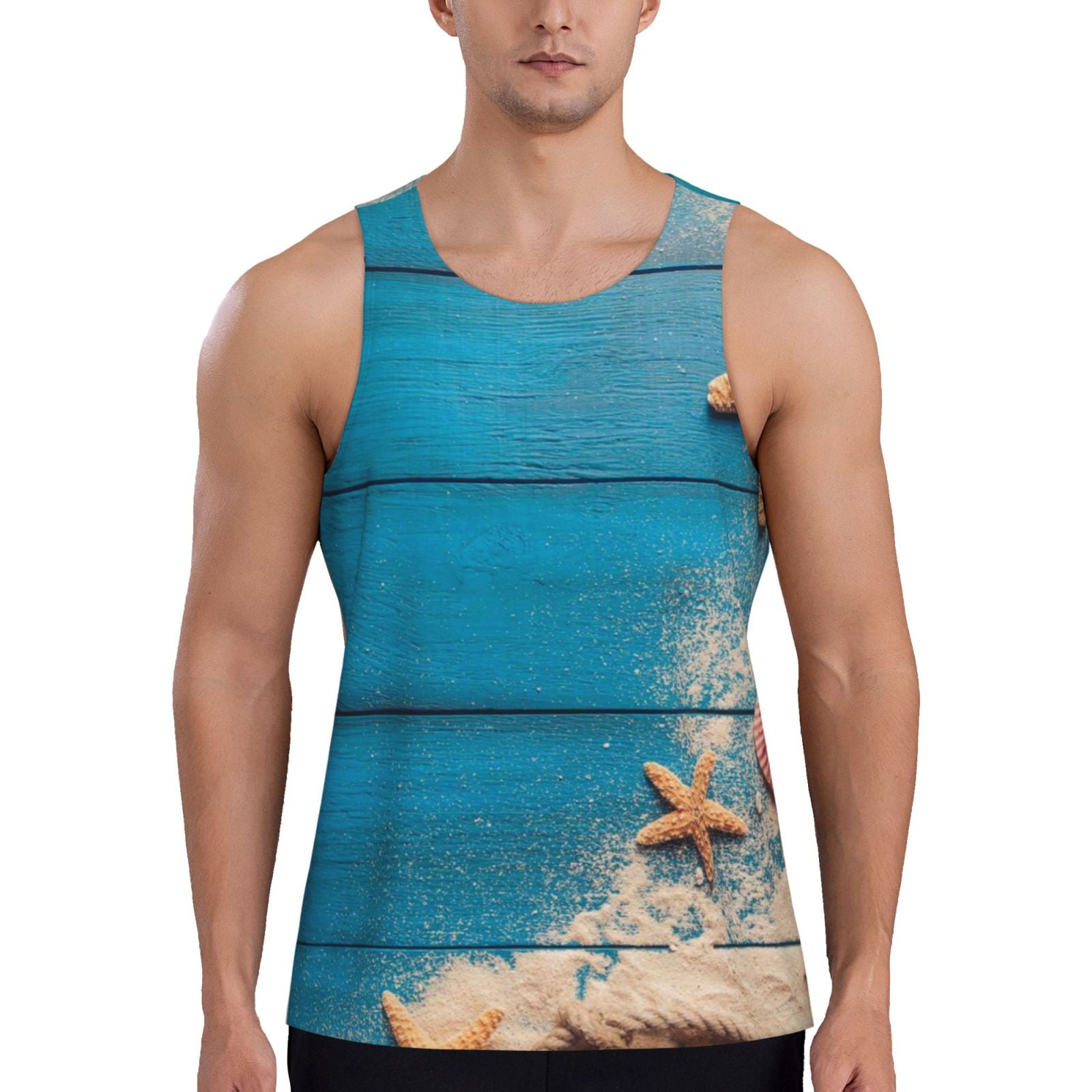 Balery Shells and Starfish Pattern Men's Workout Tank Top Gym Muscle ...