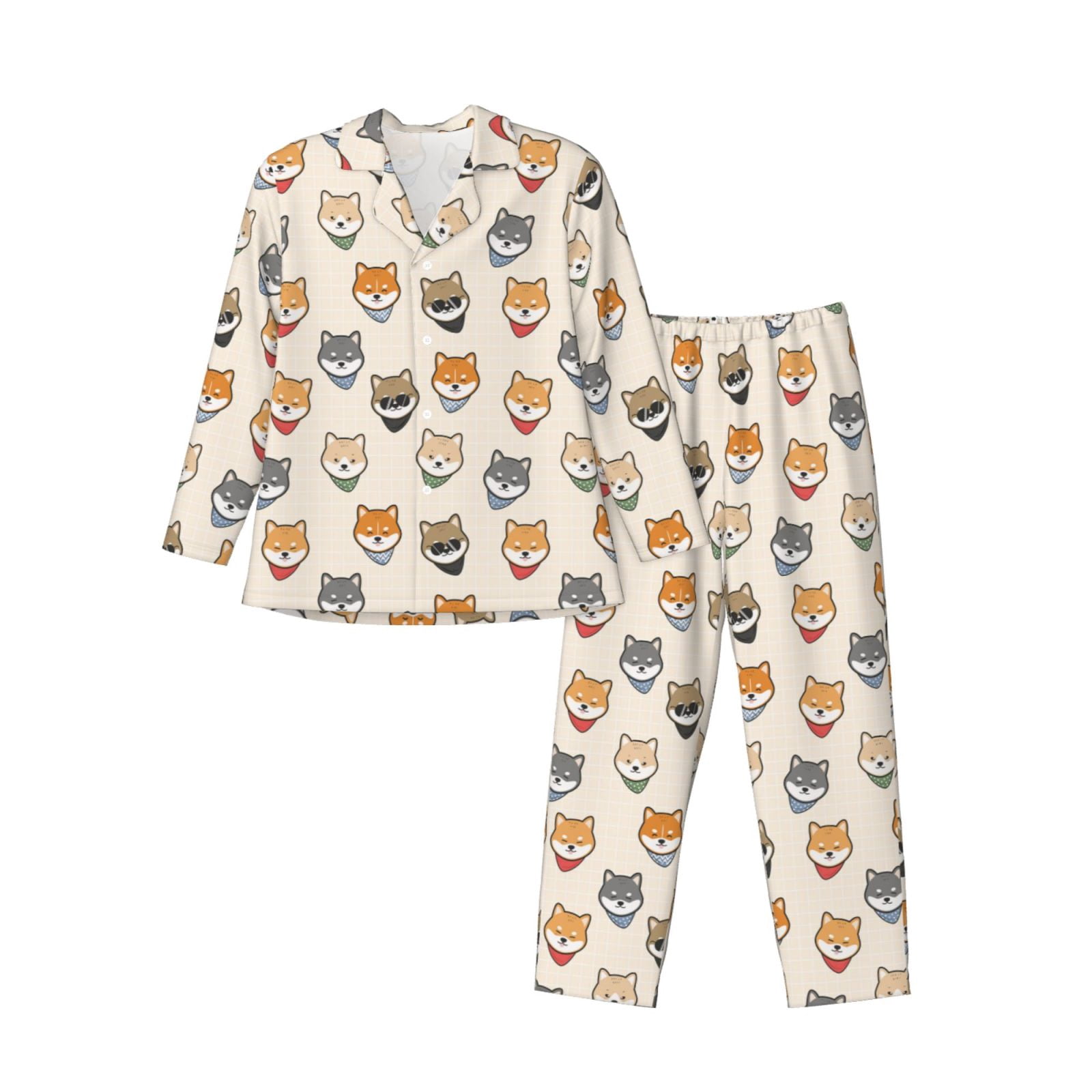 Balery Shiba Head Face Pattern Pajama Sets for Men Long Sleeve 2 Piece ...