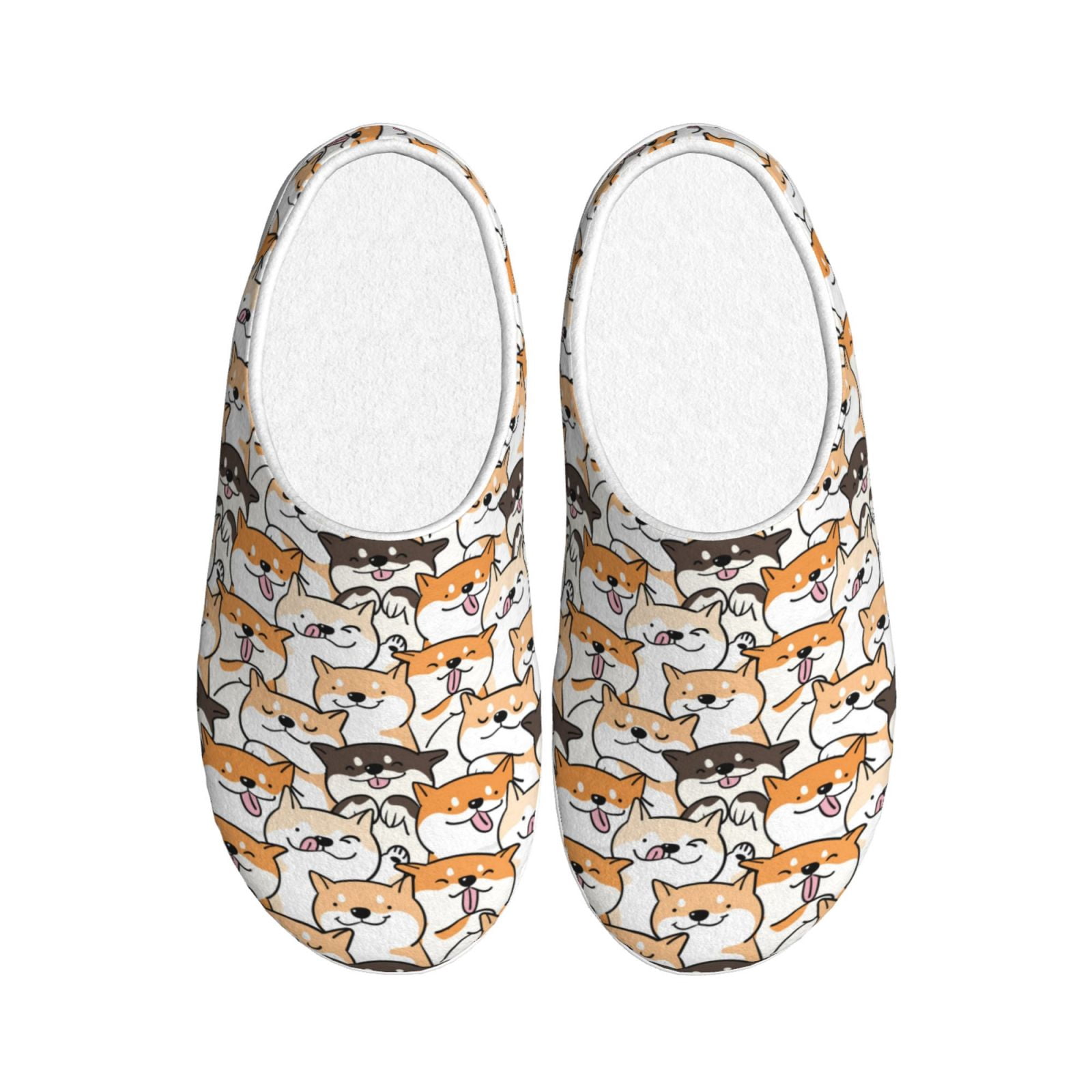Balery Shiba Inu Dog Pattern Women's Fuzzy Memory Foam Slippers Fluffy ...