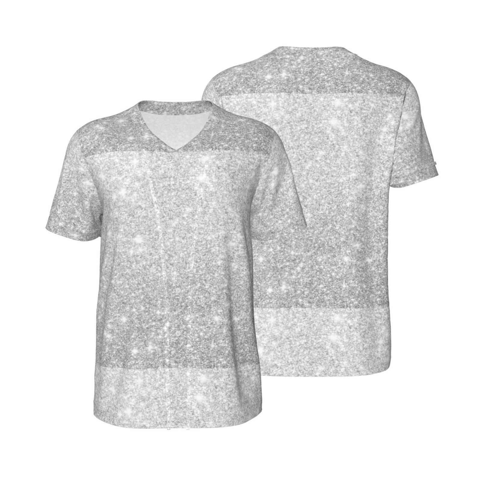 Balery Silver Glitter Baseball Jersey for Men Casual Button Down Shirts ...