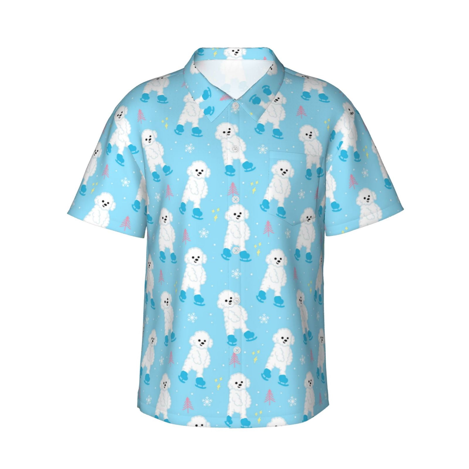 Balery Skating Poodle Fun Print Men's Hawaiian Shirts Short Sleeve ...