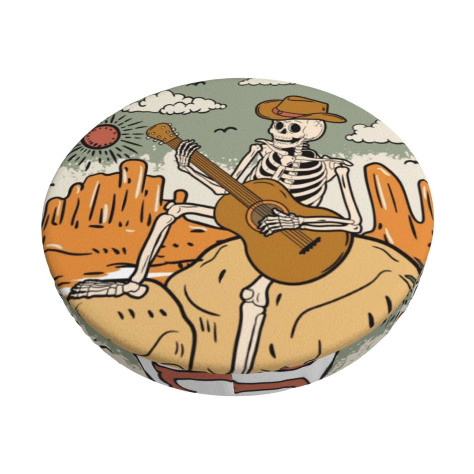 Balery Skeleton Cowboy And Guitar Round Bar Stool Seat Covers Velvet ...