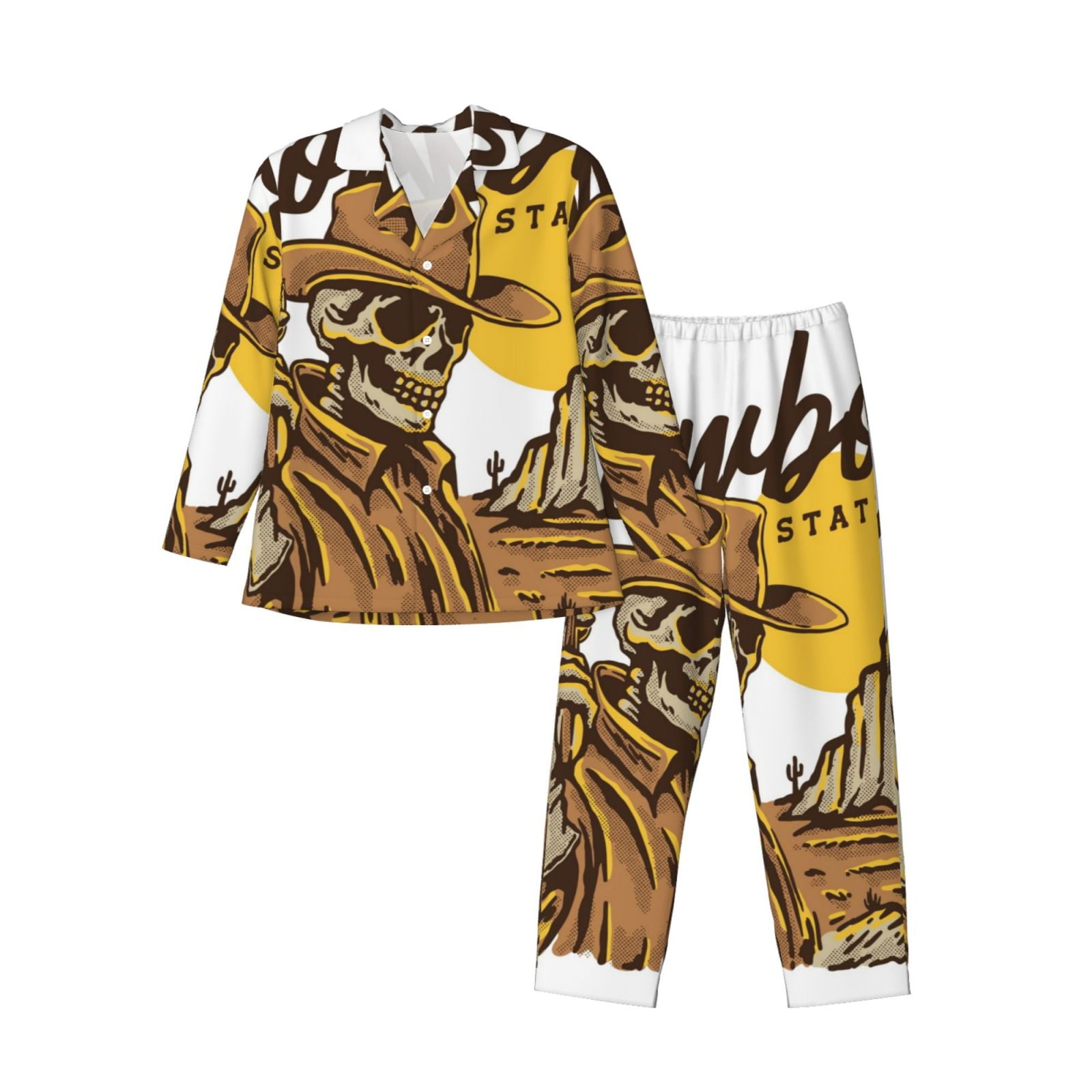 Balery Skull Cowboy Pattern Pajama Sets for Men Long Sleeve 2 Piece ...
