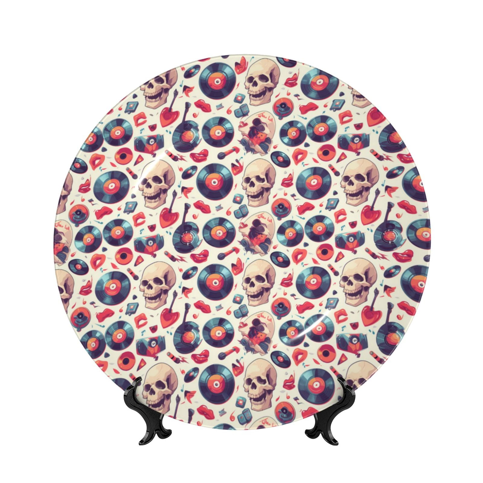 Balery Skull Guitar record lips Print Bone China Decorative Plate ...