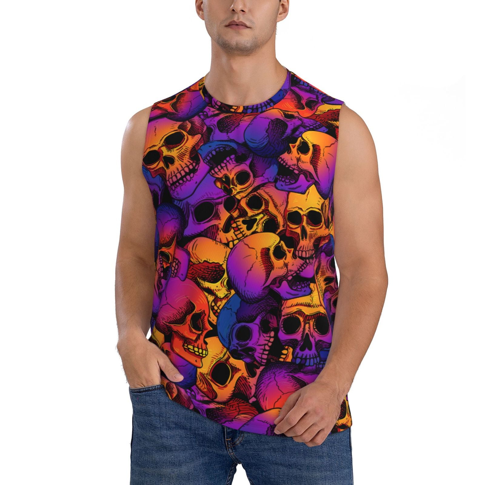 Balery Skull Men's Sleeveless Muscle Shirts Workout Tank Top, Moisture ...