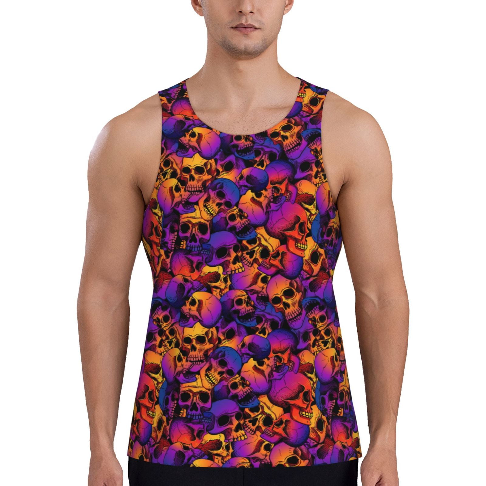 Balery Skull Pattern Men's Workout Tank Top Gym Muscle Tee Fitness ...