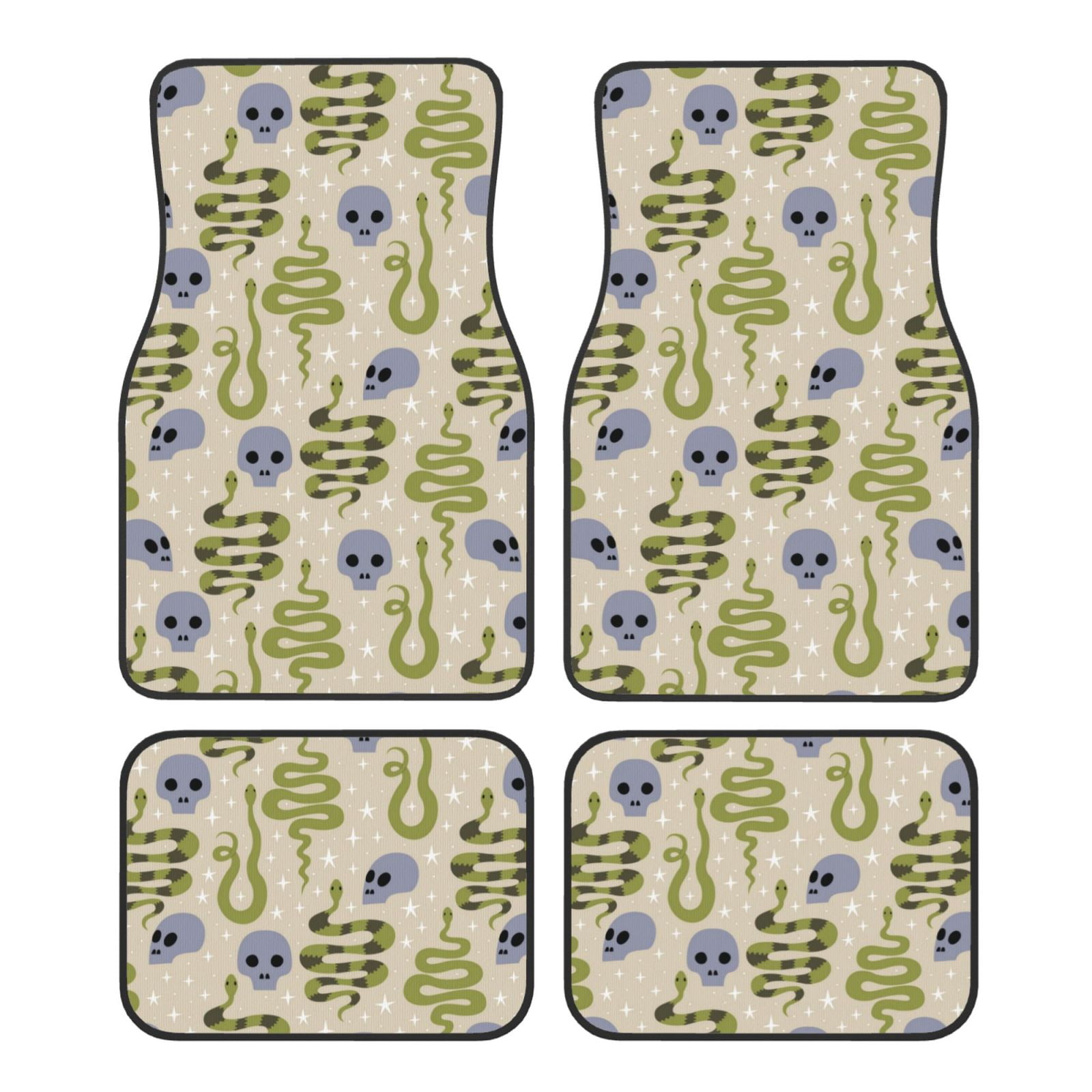 Balery Skull Snake Pattern 4-Piece Floor Mats, Heavy-Duty Rubber Liners ...