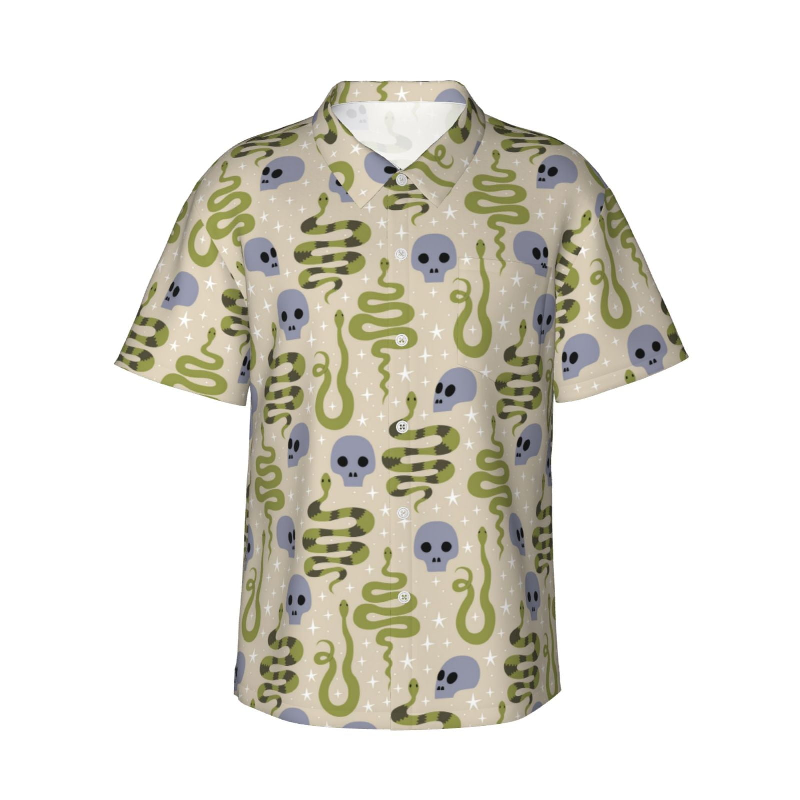 Balery Skull Snake Print Men's Hawaiian Shirts Short Sleeve Beach Shirt ...
