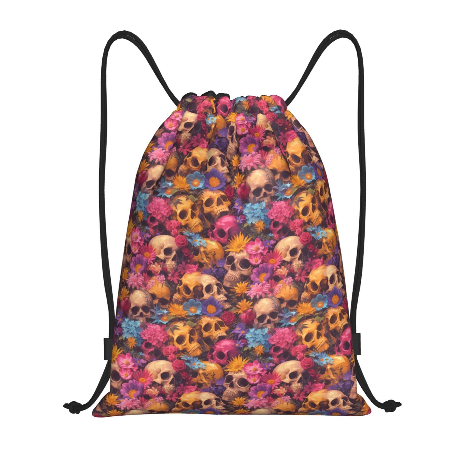 Balery Skull blue daisy flower Pattern Drawstring Backpack Bag Sport ...