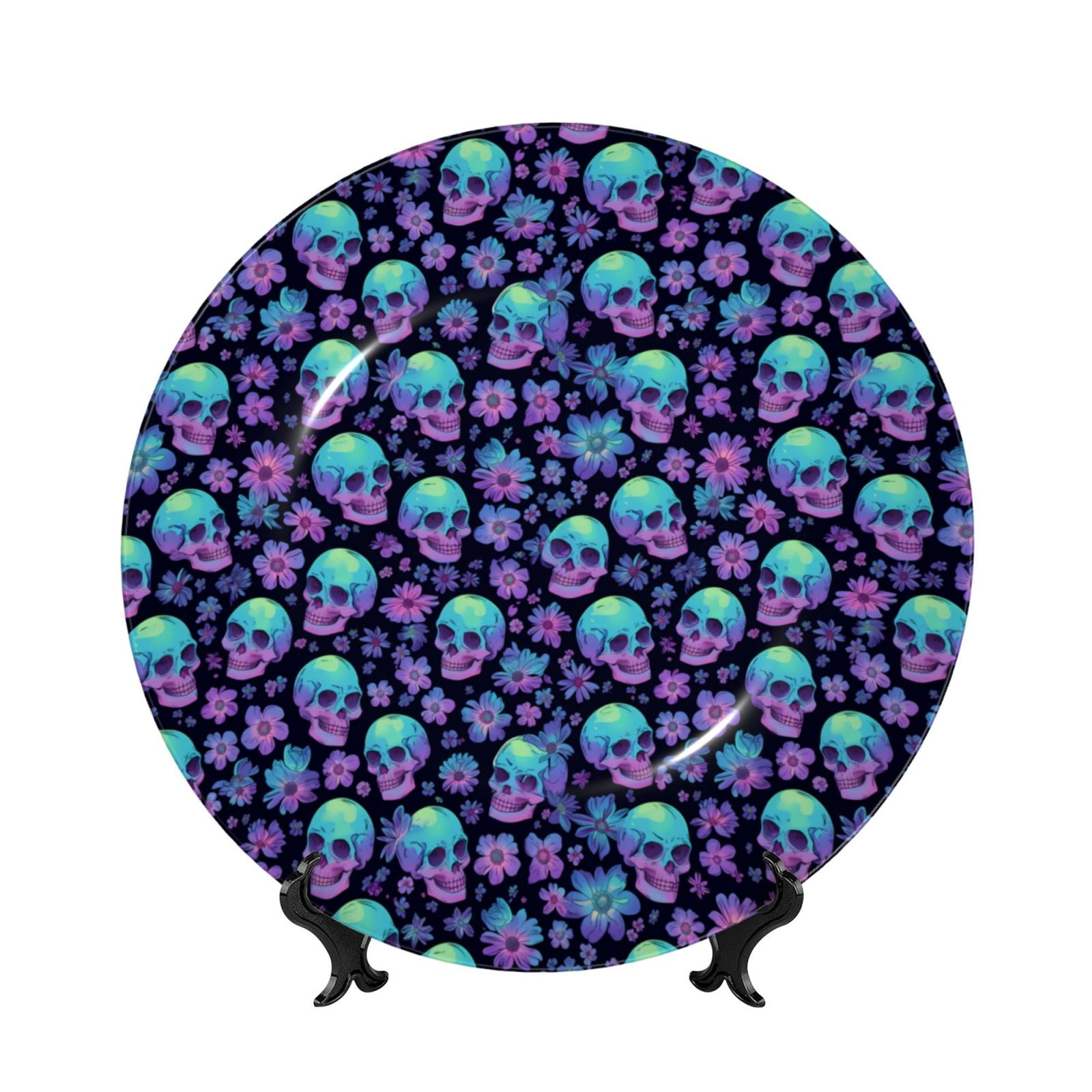Balery Skull daisy Gradient Print Bone China Decorative Plate Ceramic ...