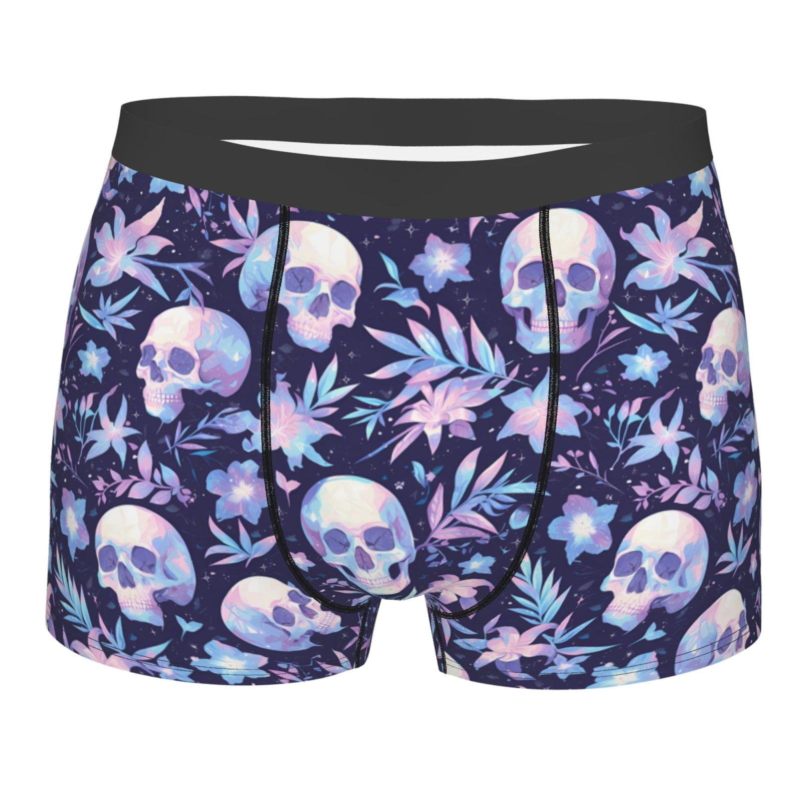 Balery Skull flower white blue Men's Boxer Briefs, Soft and Breathable ...