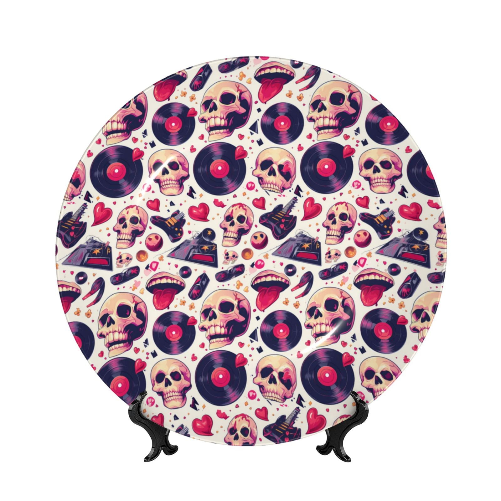 Balery Skull lips record Guitar Print Bone China Decorative Plate ...