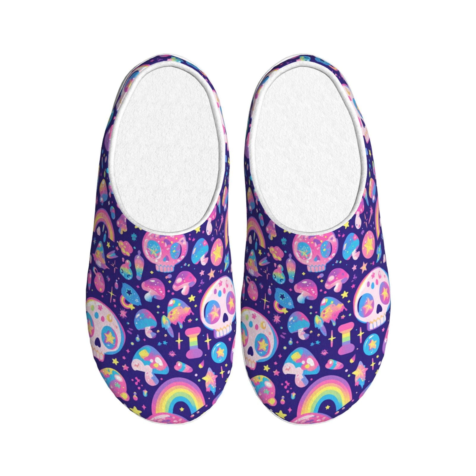 Balery Skull mushroom rainbow Pattern Women's Fuzzy Memory Foam ...