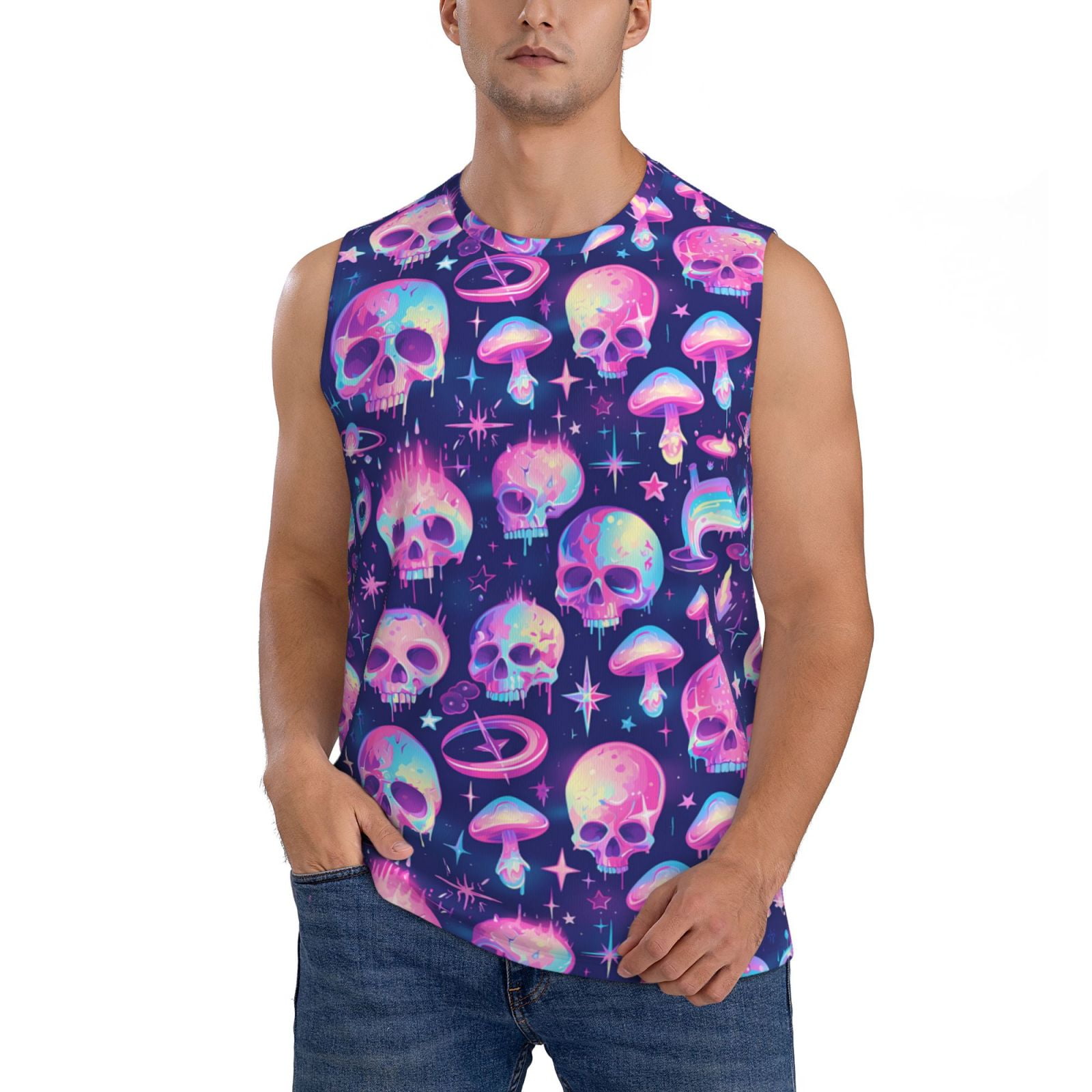 Balery Skull rainbow color Men's Sleeveless Muscle Shirts Workout Tank ...