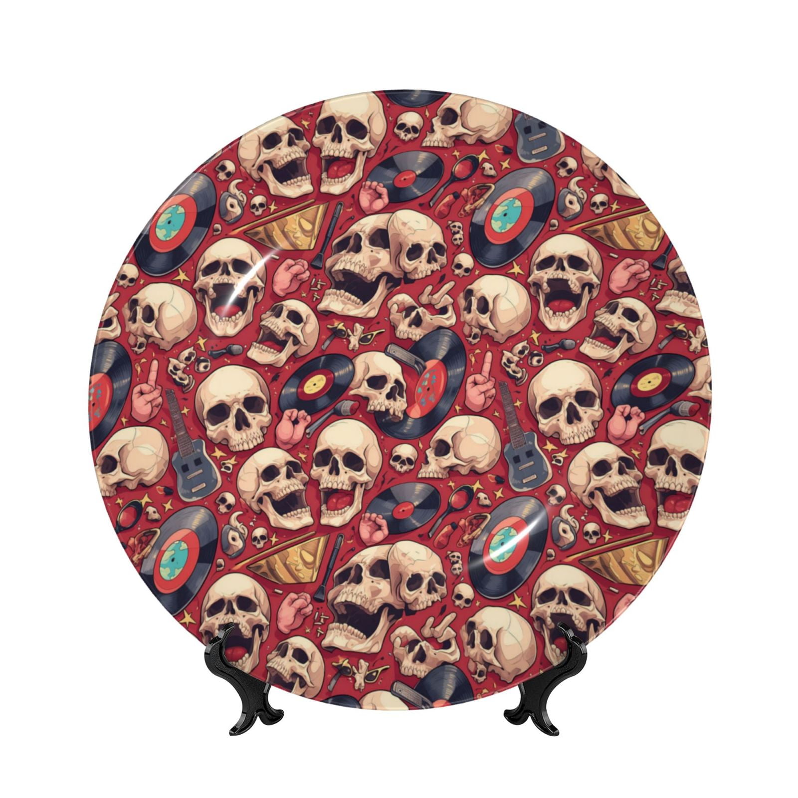 Balery Skull record Guitar music Print Bone China Decorative Plate ...