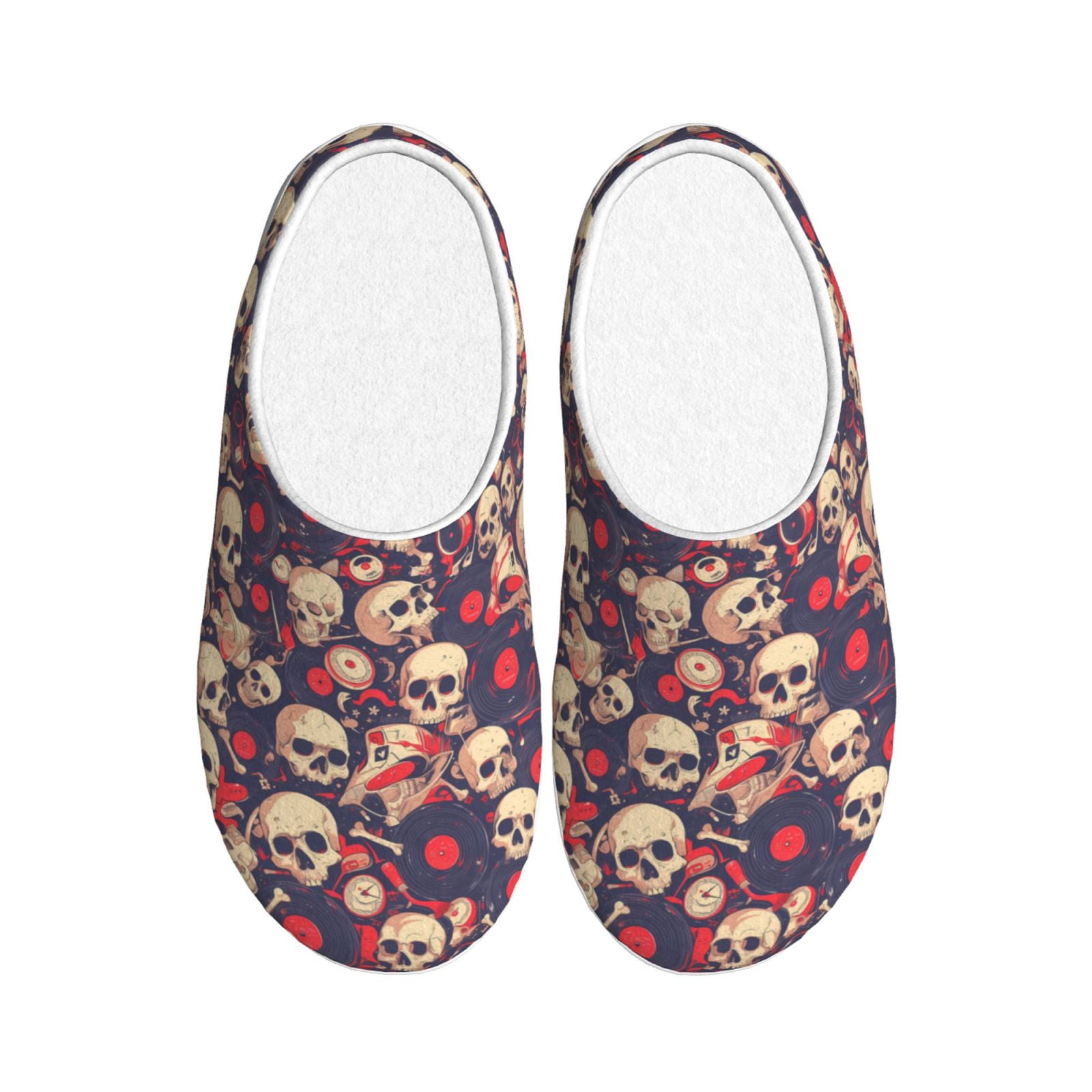Balery Skull rock music record Pattern Women's Fuzzy Memory Foam ...