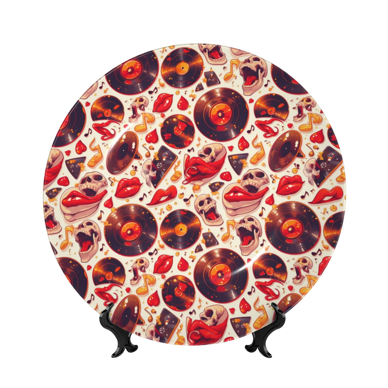 Balery Skull rock record music heart Print Bone China Decorative Plate ...