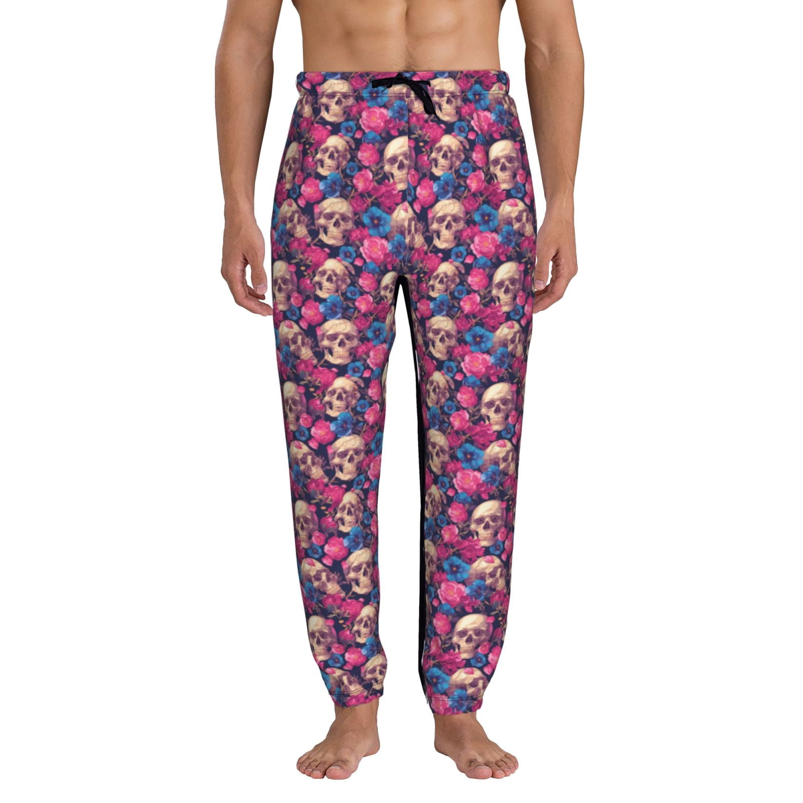 Balery Skull rose blue flower Pattern Joggers for Men Athletic Workout ...