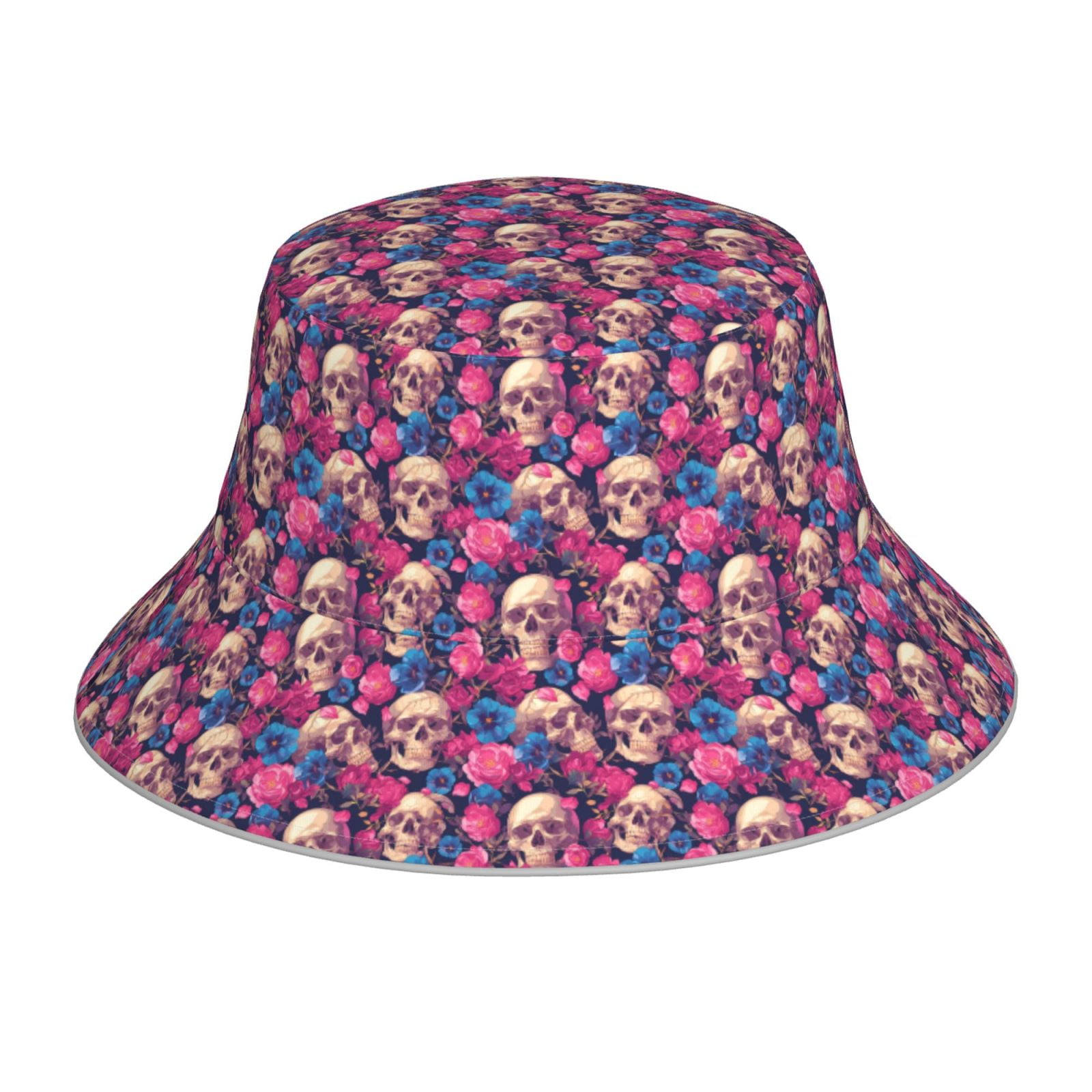 Balery Skull rose blue flower Sun Hats for Men Women Bucket Hat UPF 50 ...