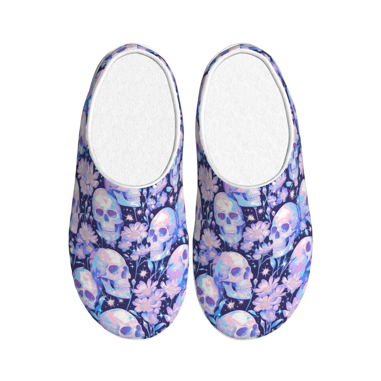 Balery Skull star crystal Pattern Women's Fuzzy Memory Foam Slippers ...