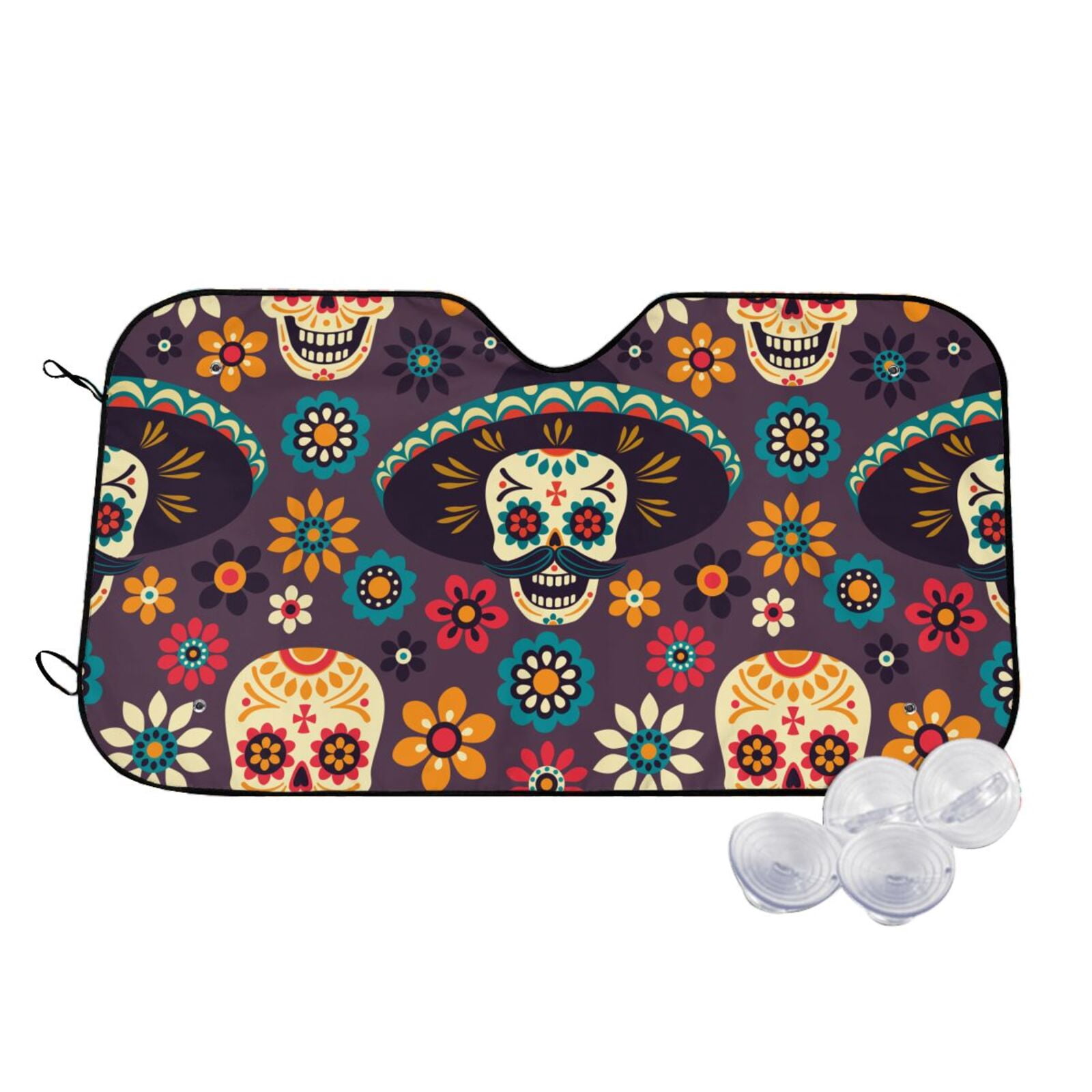Balery Skulls and Flowers Print Car Windshield Sun Shade,Windshield ...