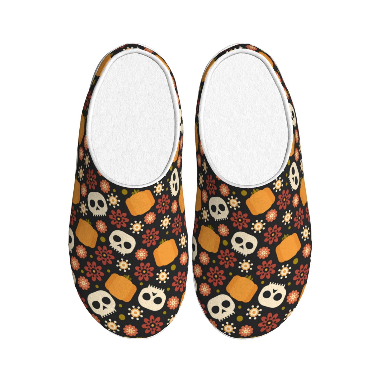 Balery Skulls Pattern Women's Fuzzy Memory Foam Slippers Fluffy Winter ...