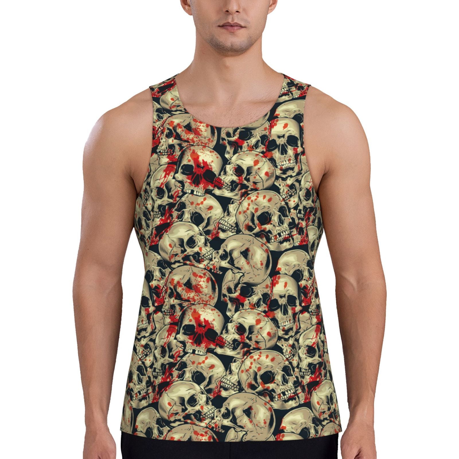 Balery Skulls1 Pattern Men's Workout Tank Top Gym Muscle Tee Fitness ...