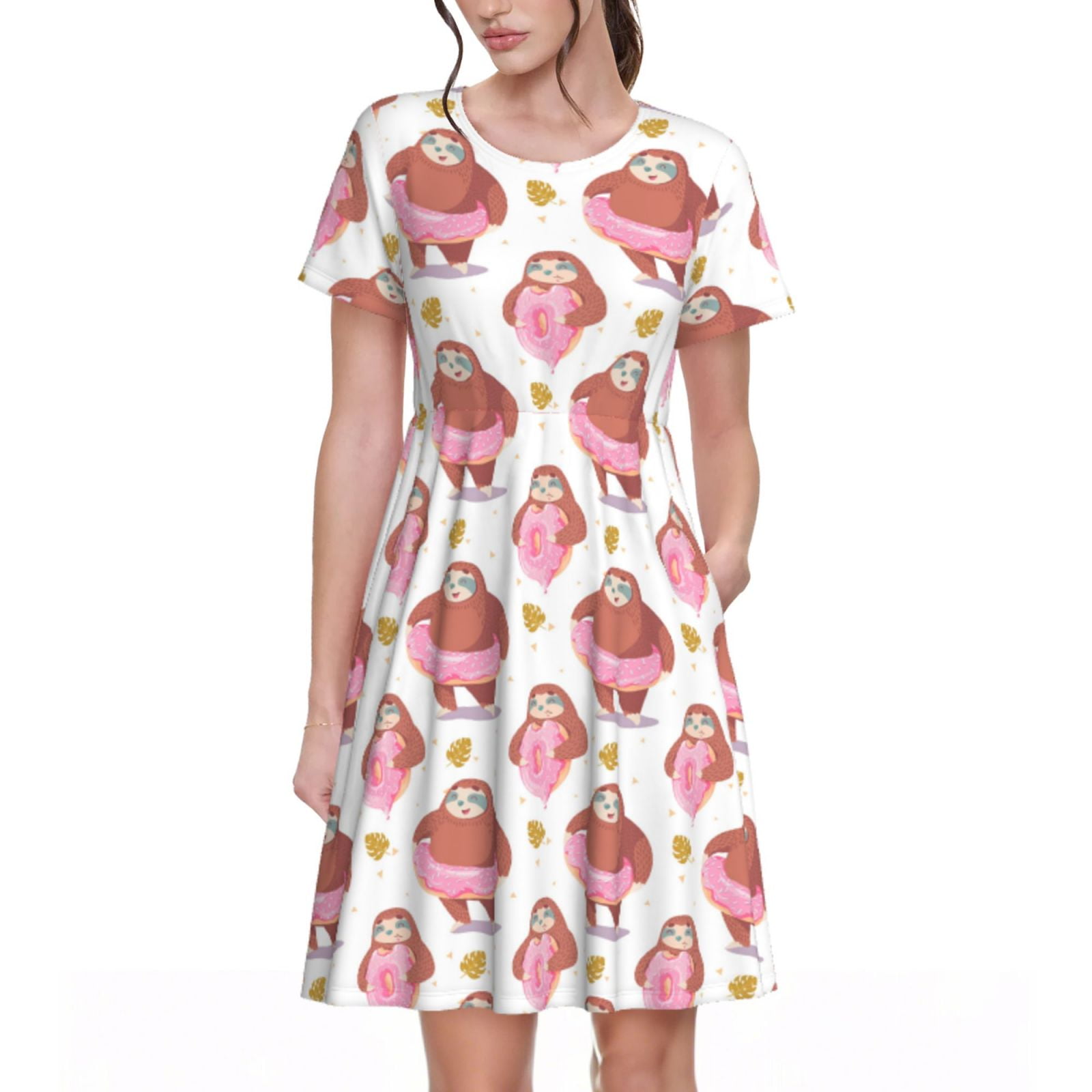 Balery Sloth with Donuts1 Pattern Womens Dresses Loose Short sleeve ...