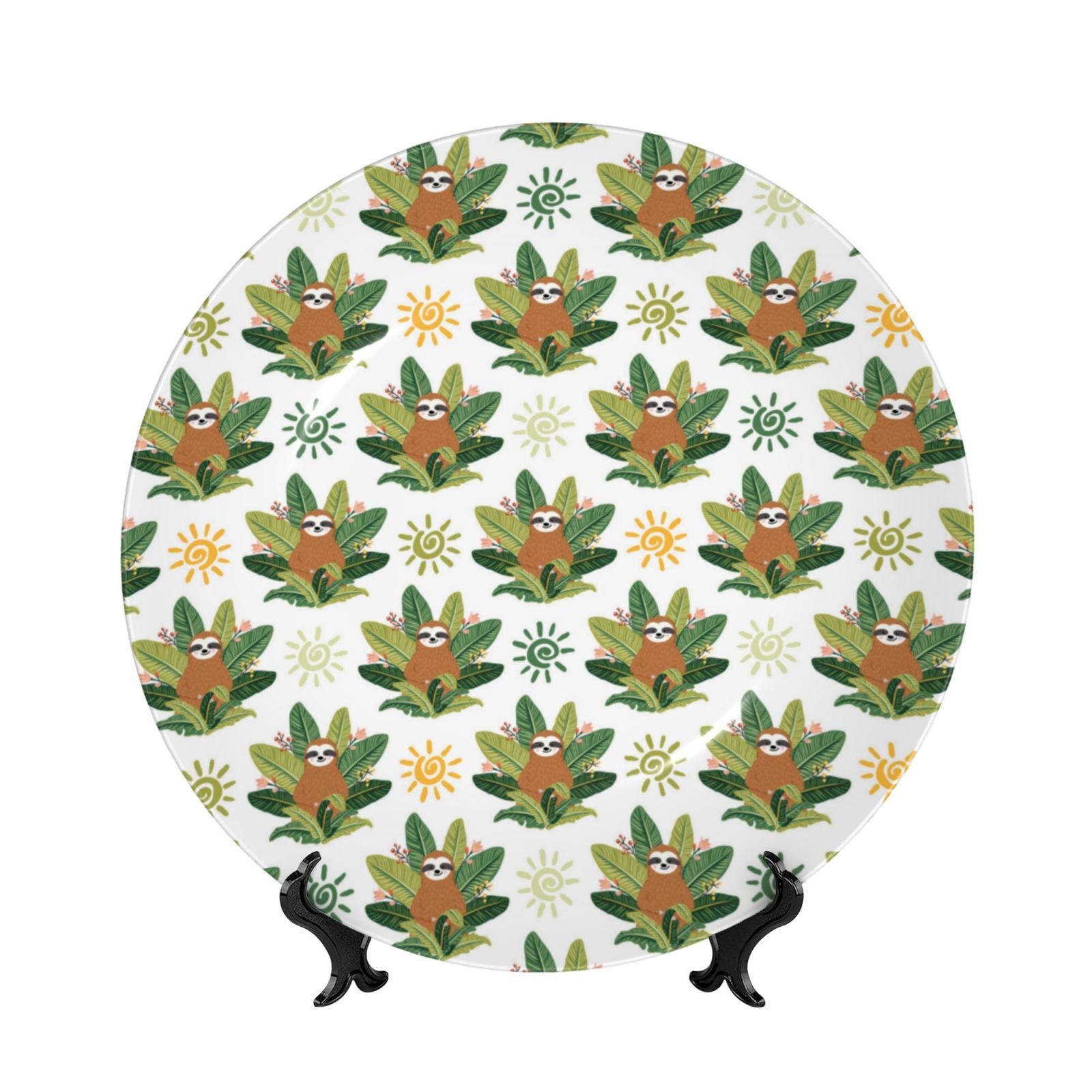 Balery Sloth Sitting Tropical Leaves Print Bone China Decorative Plate ...