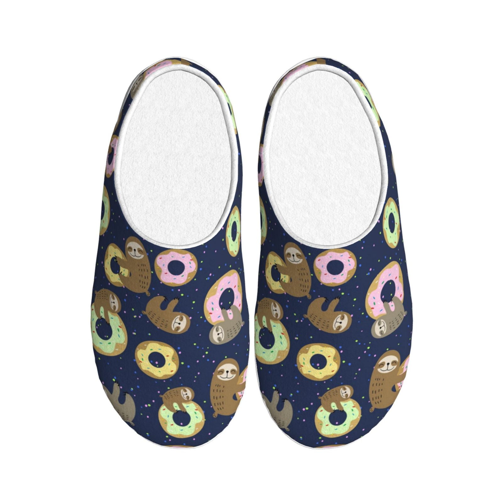 Balery Sloth with Donuts Pattern Women's Fuzzy Memory Foam Slippers ...