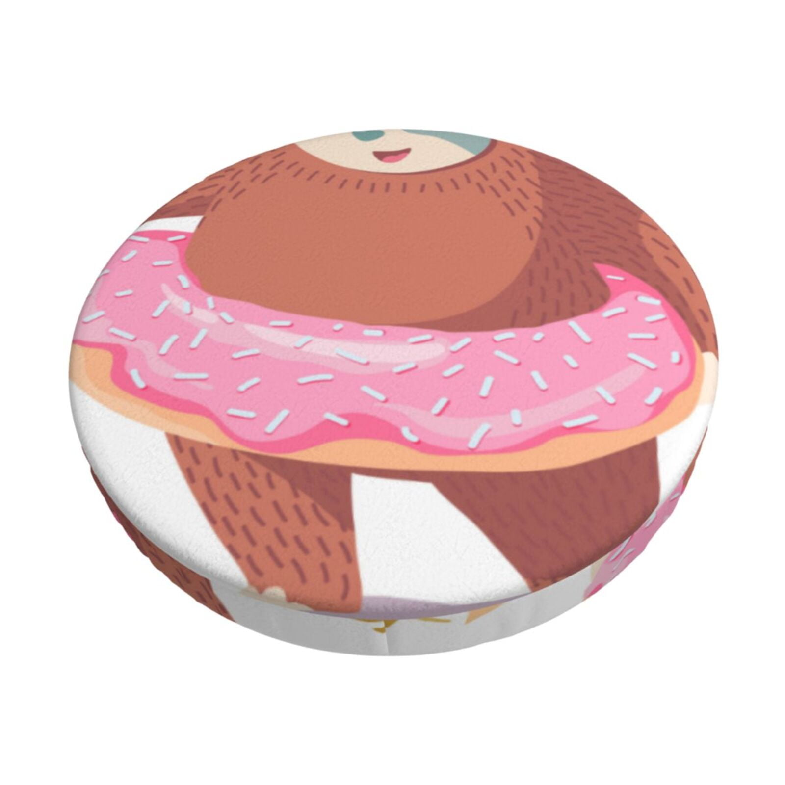 Balery Sloth with Donuts1 Round Bar Stool Seat Covers Velvet Fabric ...