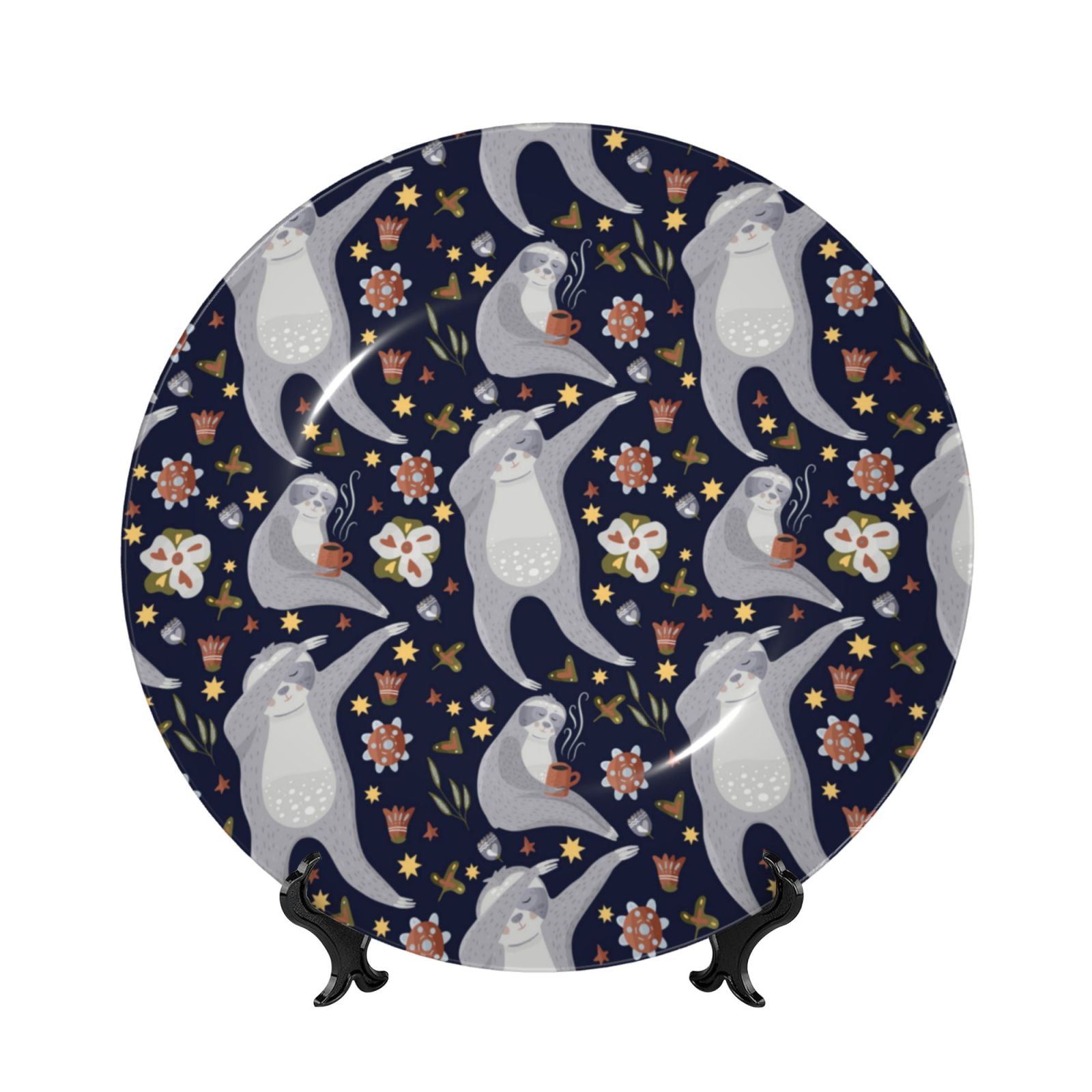 Balery Sloths Dancing Print Bone China Decorative Plate Ceramic Dinner ...