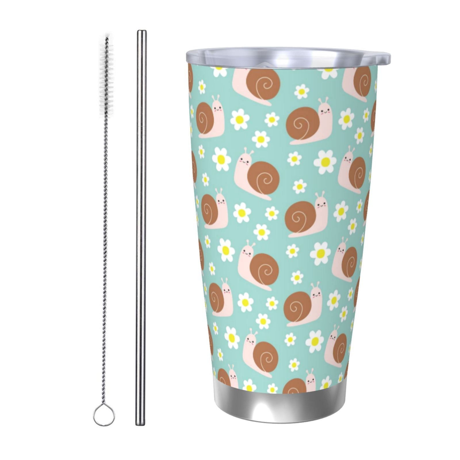 Balery Snail And Flower Pattern 20oz Insulated Car Cup with Dual Drink ...