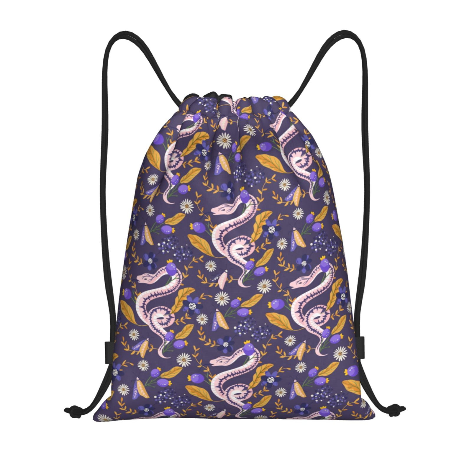 Balery Snake And Floral Pattern Drawstring Backpack Bag Sport Gym ...