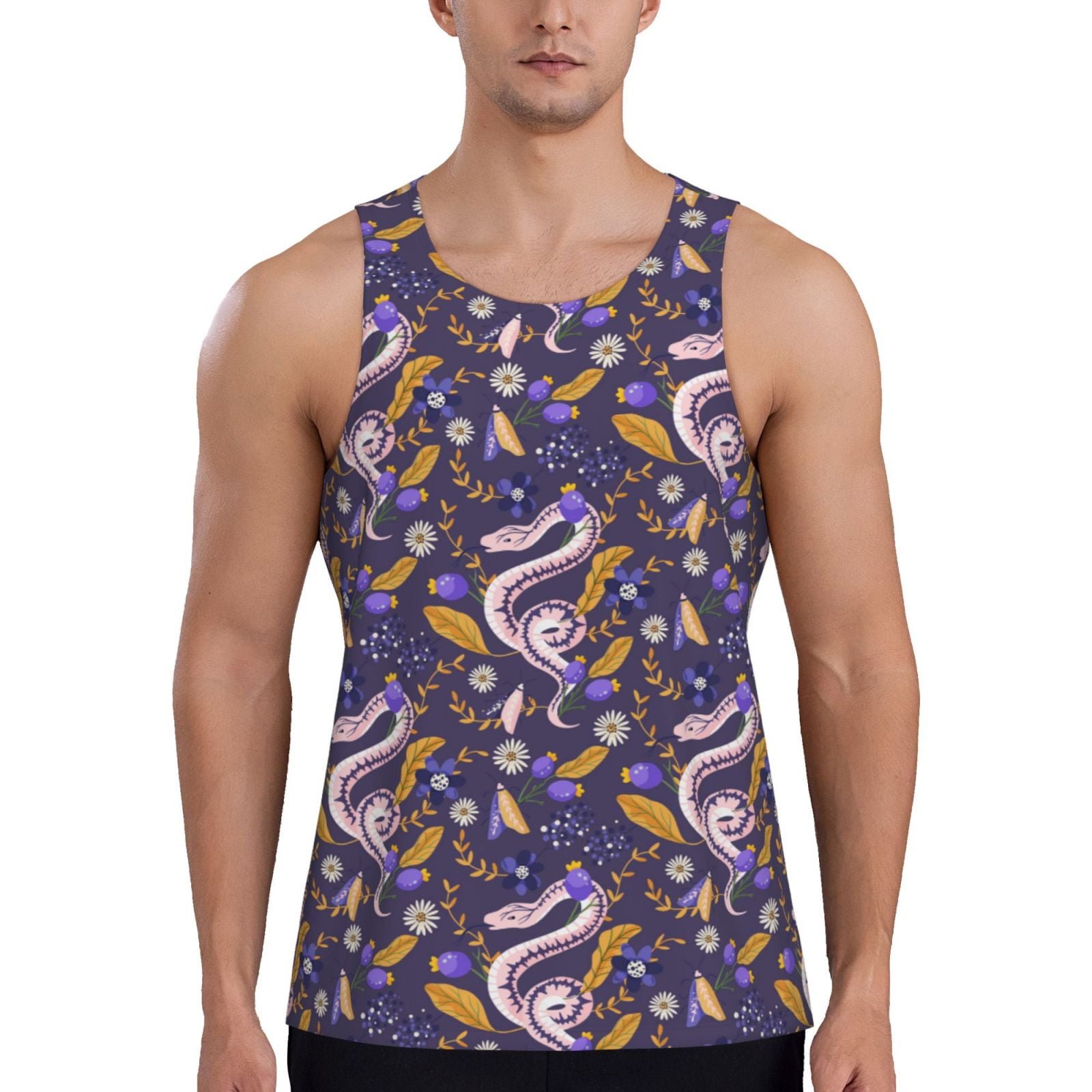 Balery Snake And Floral Pattern Men's Workout Tank Top Gym Muscle Tee ...