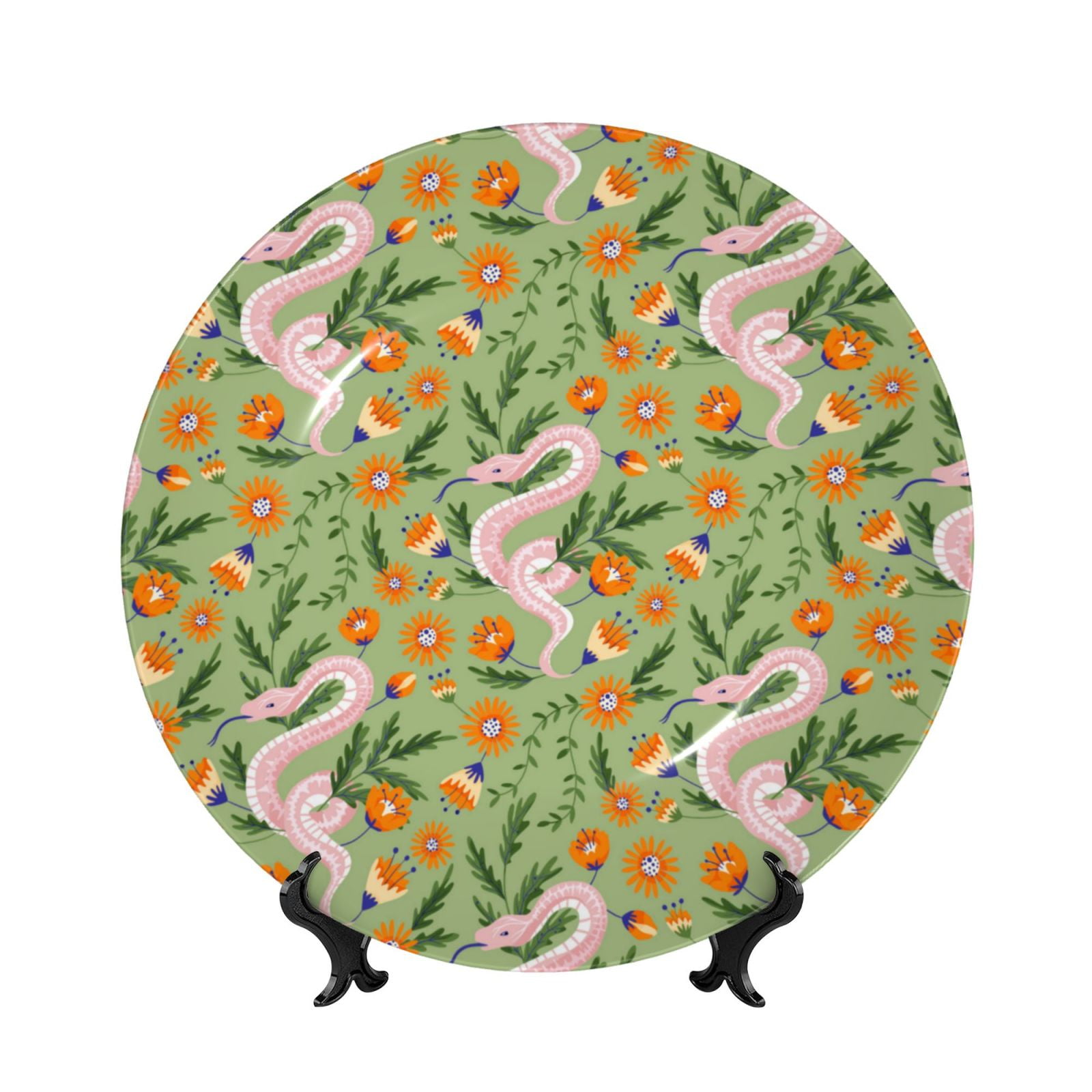 Balery Snake And Floral Print Bone China Decorative Plate Ceramic ...