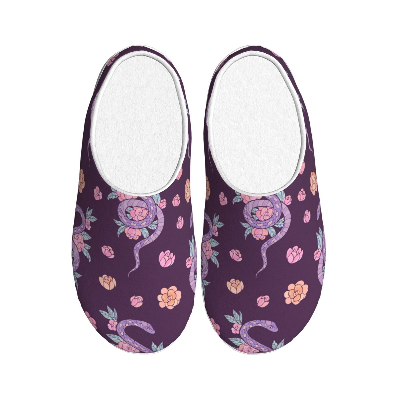 Balery Snake And Flower Pattern Women's Fuzzy Memory Foam Slippers ...