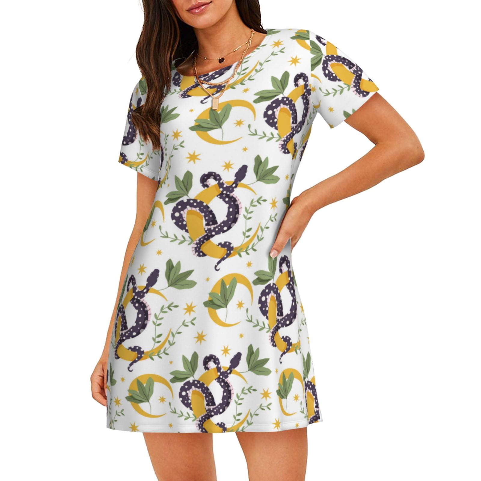 Balery Snake And Moon Pattern Womens Short Sleeve Sleepshirt Scoopneck ...