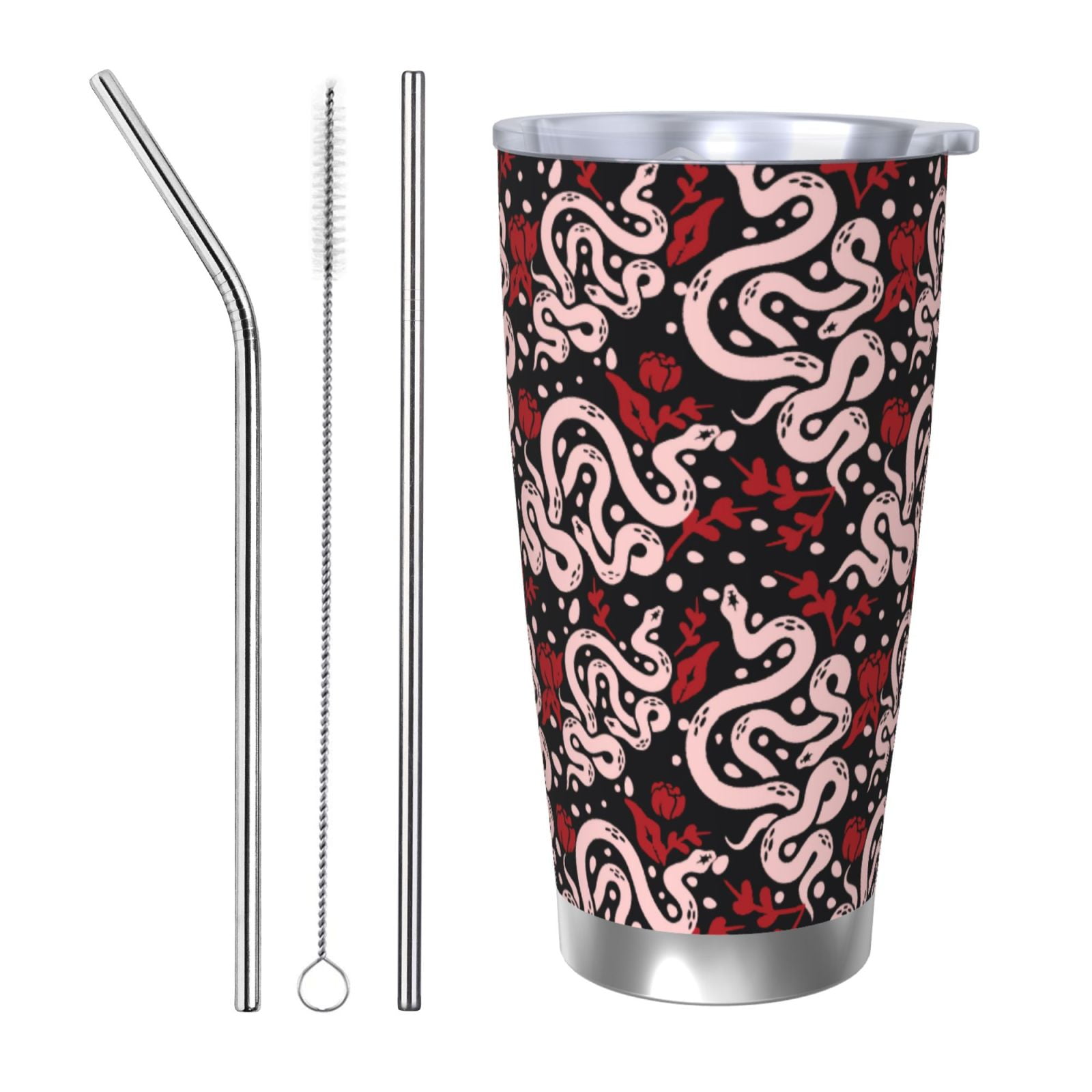 Balery Snake And Rose Pattern 20oz Insulated Car Cup with Dual Drink ...