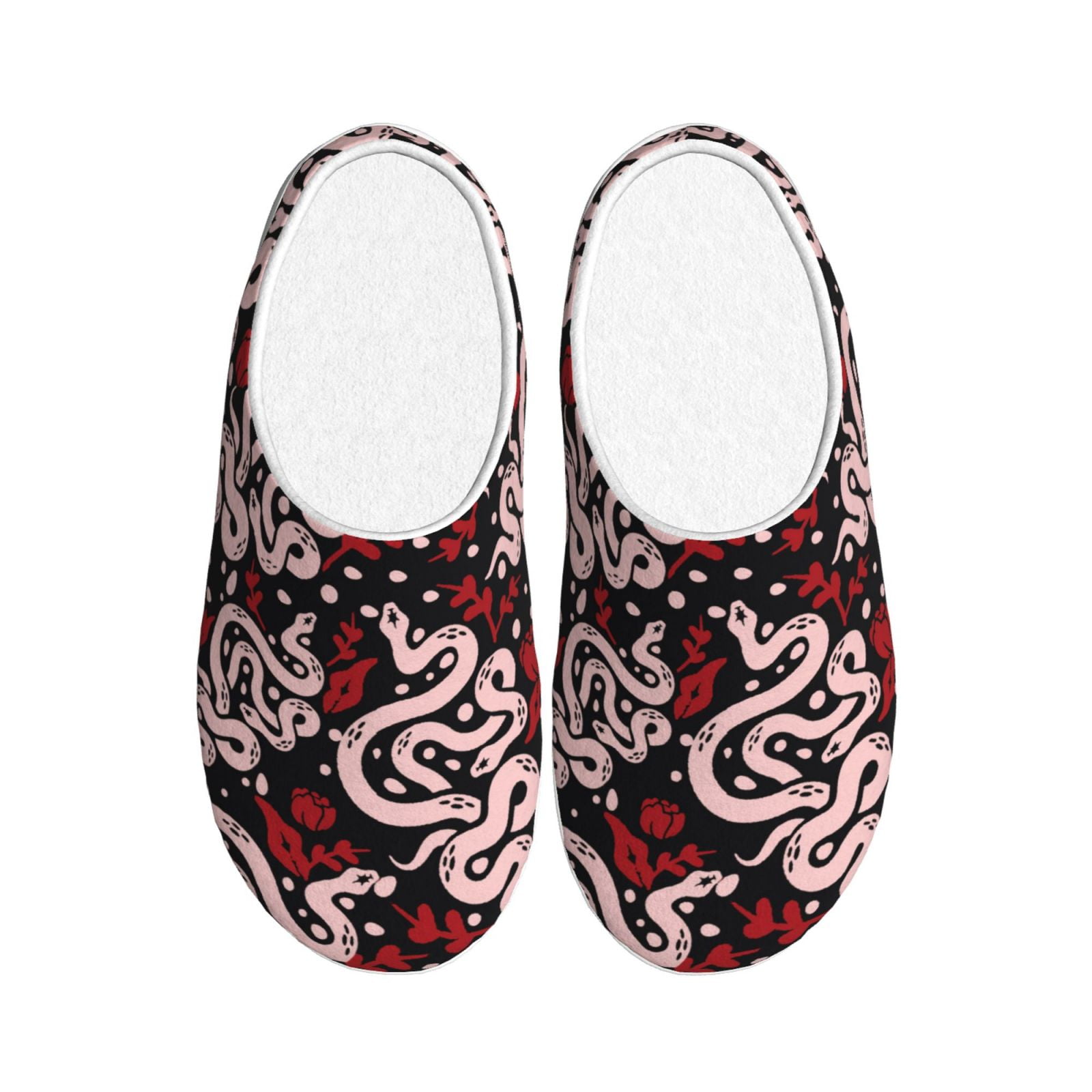 Balery Snake And Rose Pattern Women's Fuzzy Memory Foam Slippers Fluffy ...